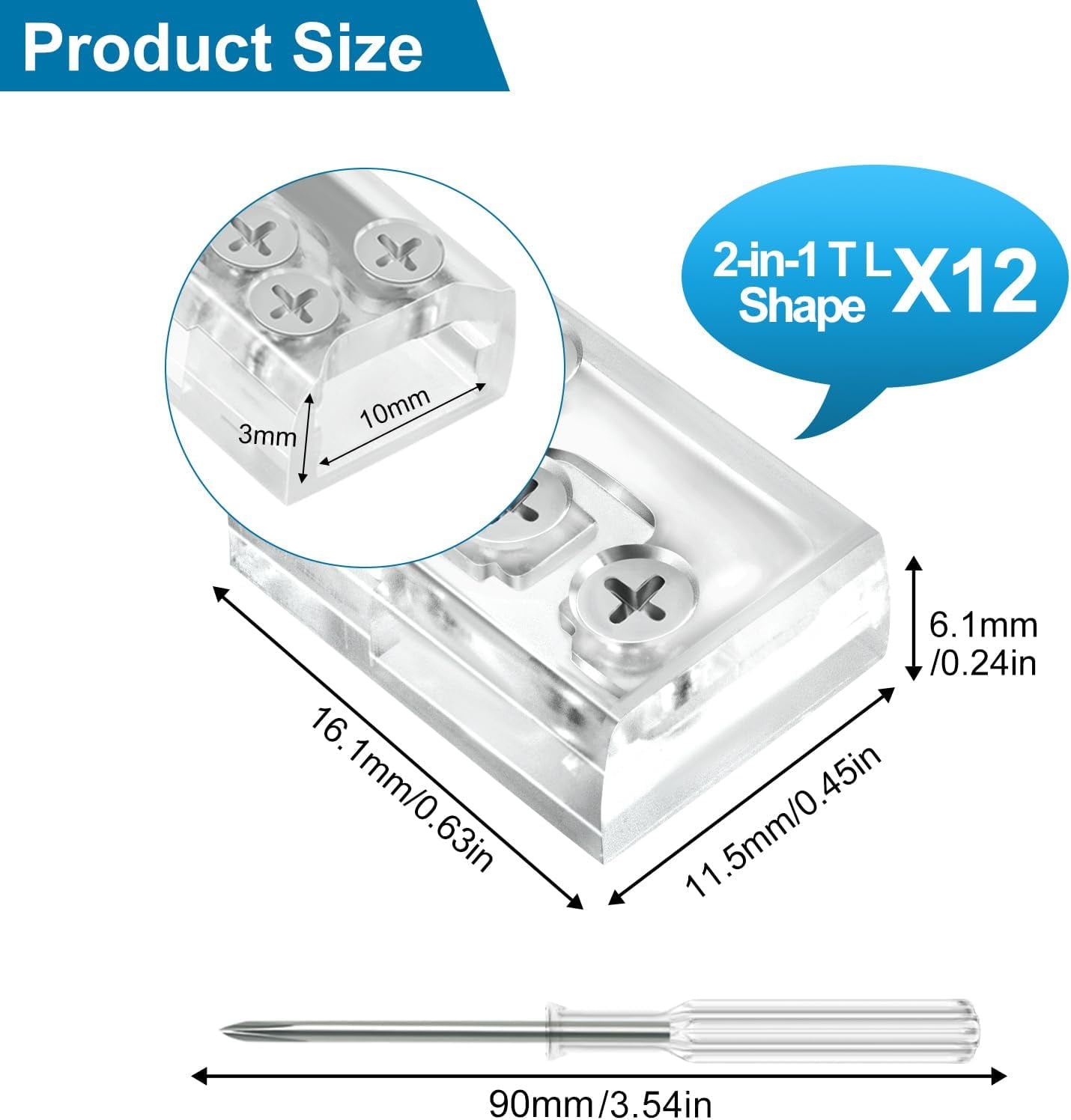 TRA-12Pack 2pin 10mm Led Strip Corner Connectors Solderless ...