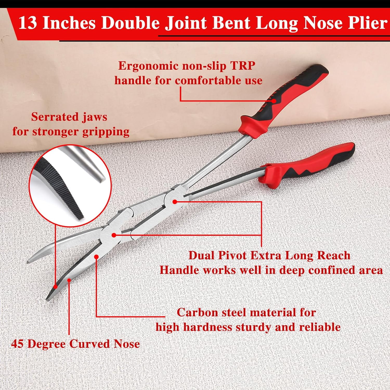 TRA-13 Inches Dual Pivot Pliers Double Joint Bent Long Nose Dual ...