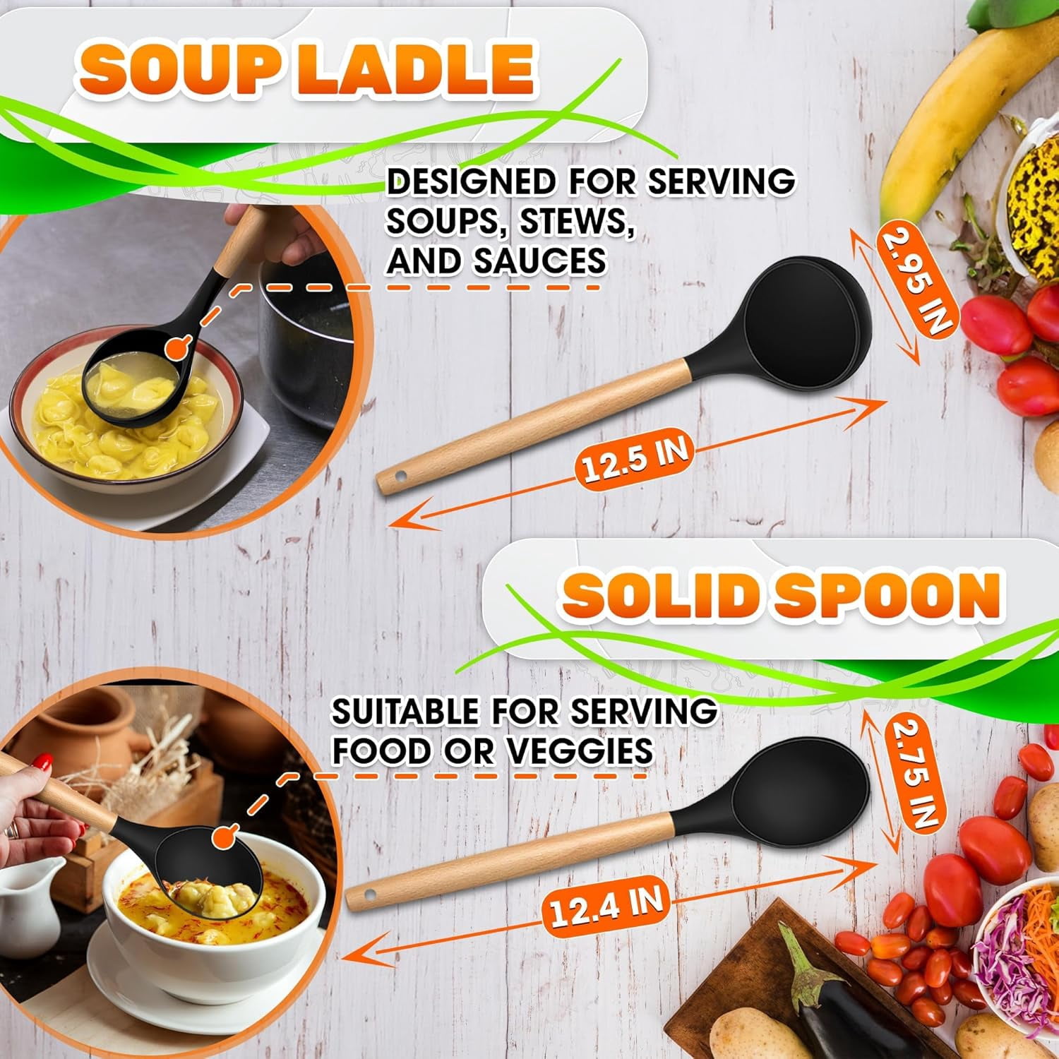 TRA-14Pcs Kitchen Utensils Set with Holder - Black Silicone Cooking ...
