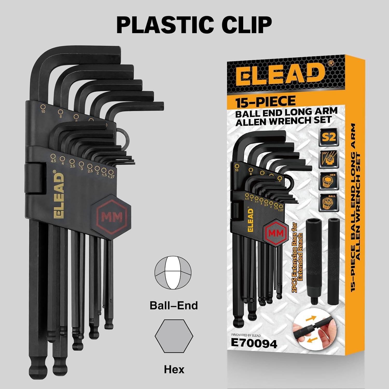 TRA-15-Piece Metric Hex Key Allen Wrench Set with Extension Bar, 1.27 ...