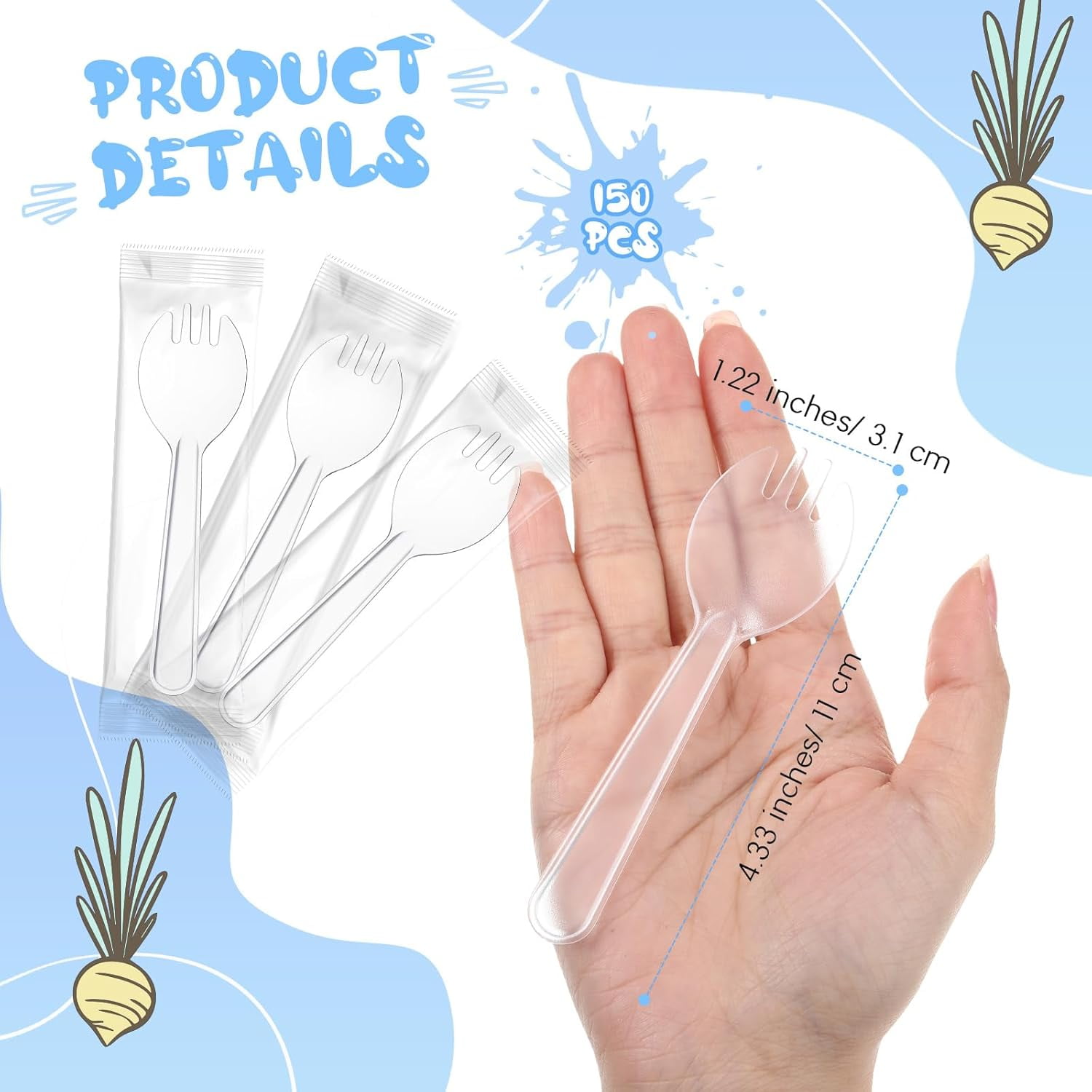 TRA-150 Pcs Disposable Plastic Sporks Individually Wrapped Disposable ...