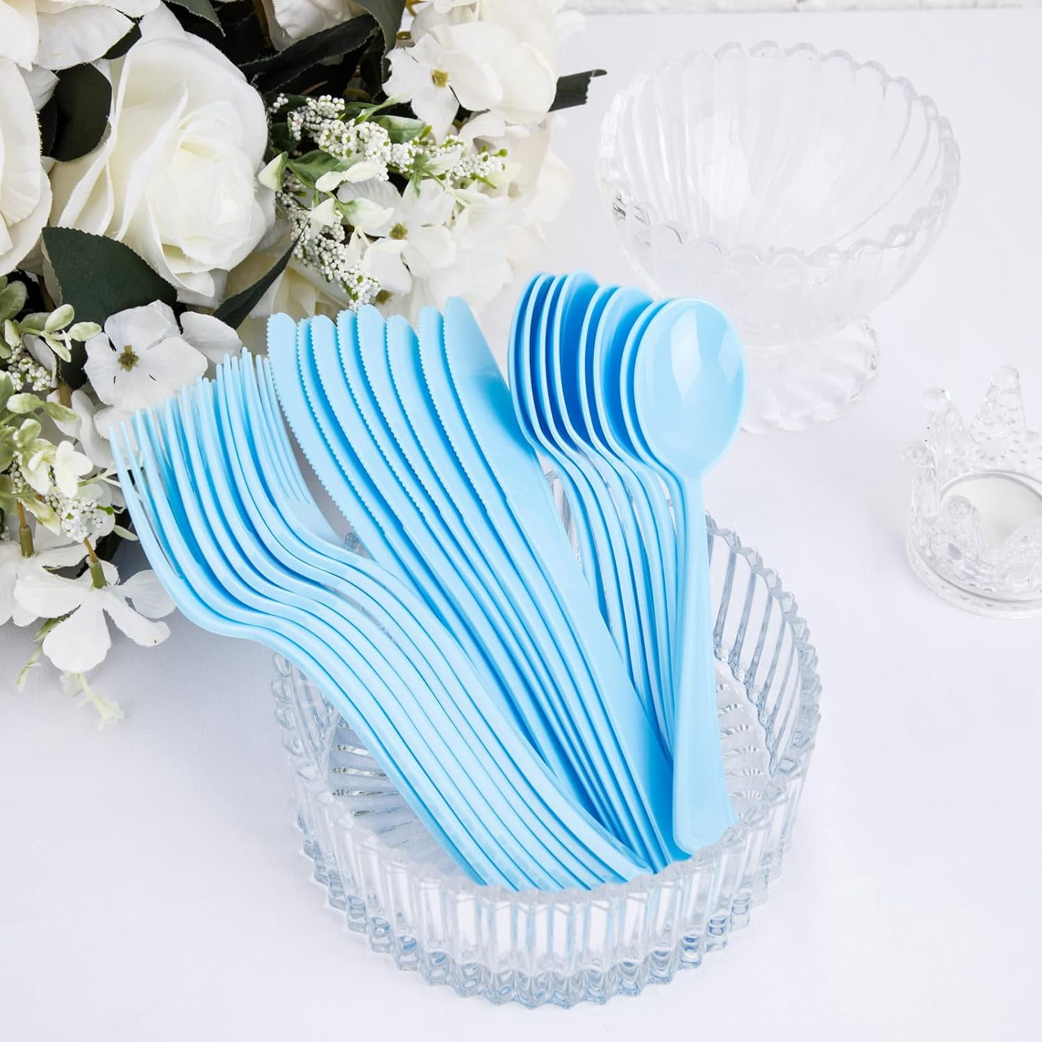 TRA-160 Piece Blue Plastic Silverware - Heavy Duty Blue Silverware ...