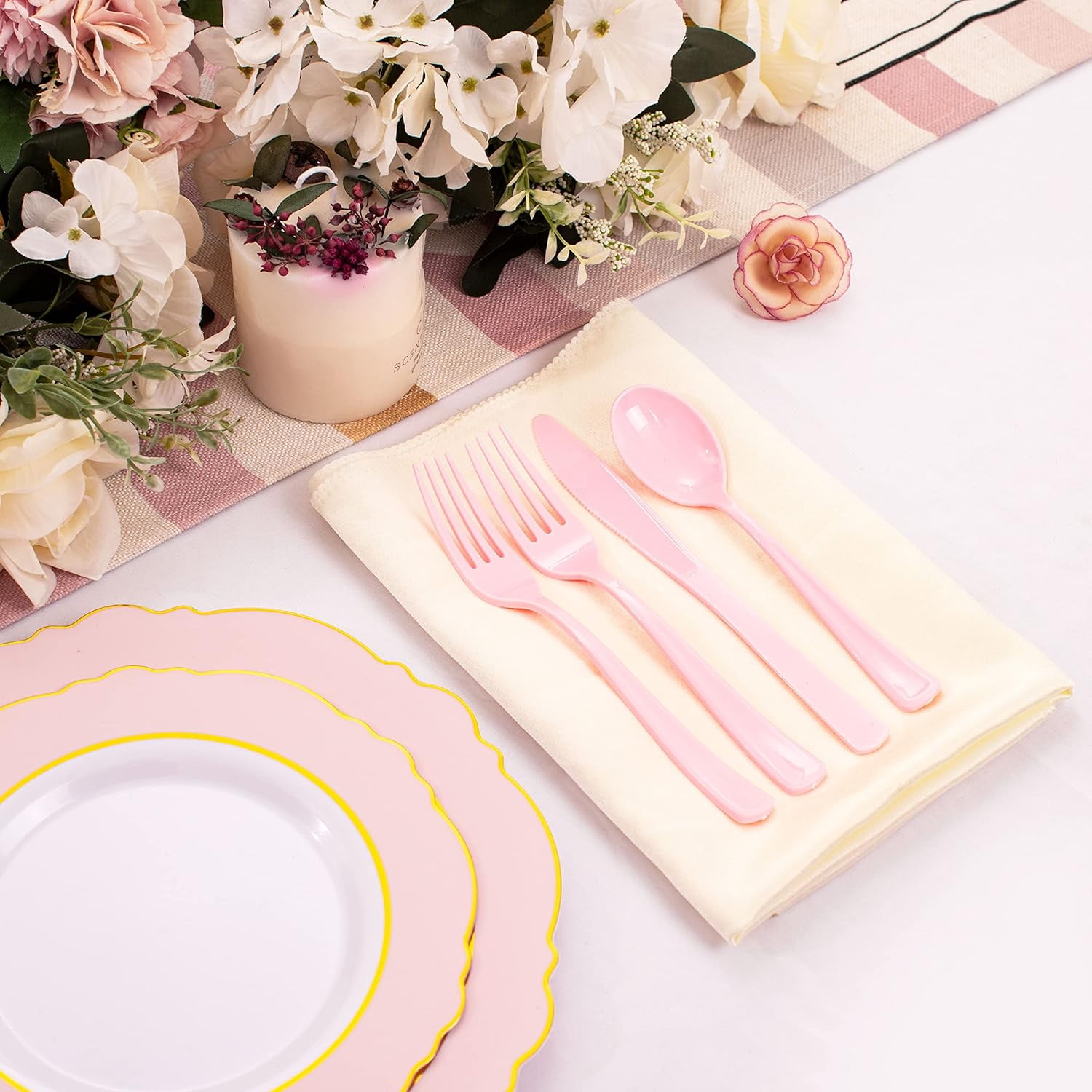TRA-160 Piece Pink Plastic Silverware - Heavy Duty Pink Silverware ...