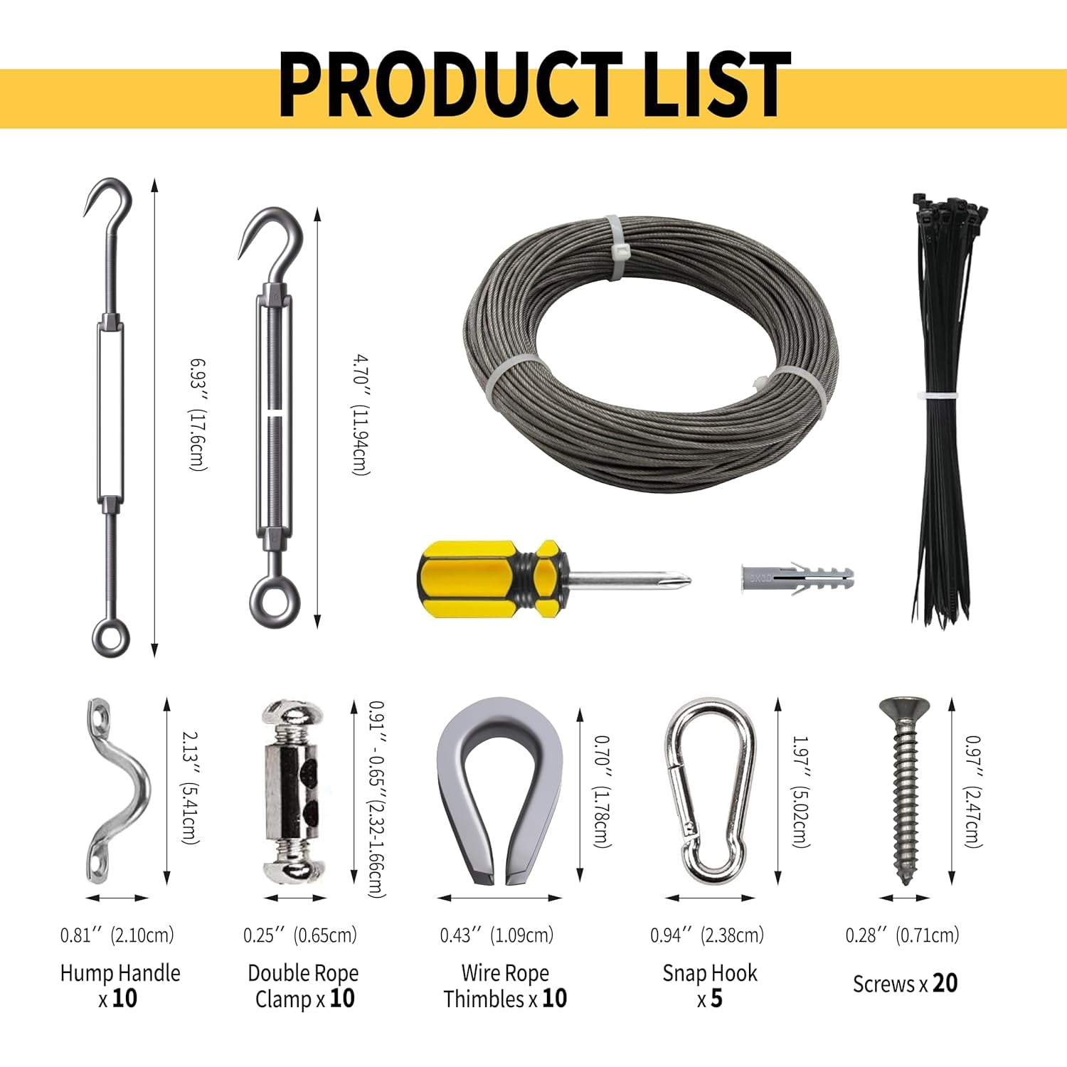 TRA-165FT Outdoor String Light Hanging Kit, 1/16" Vinyl-Coated 304 ...