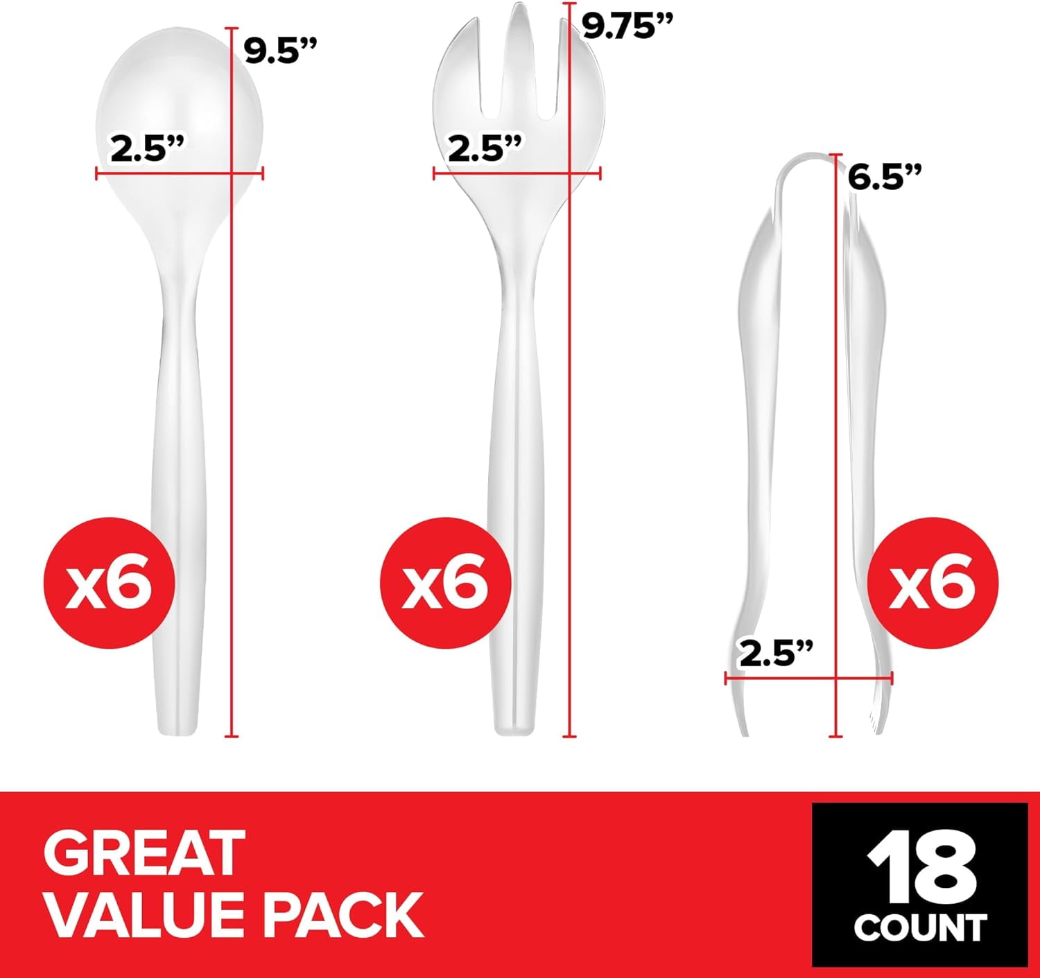 TRA-18 Count Disposable Serving Utensils, Clear Plastic Serving ...