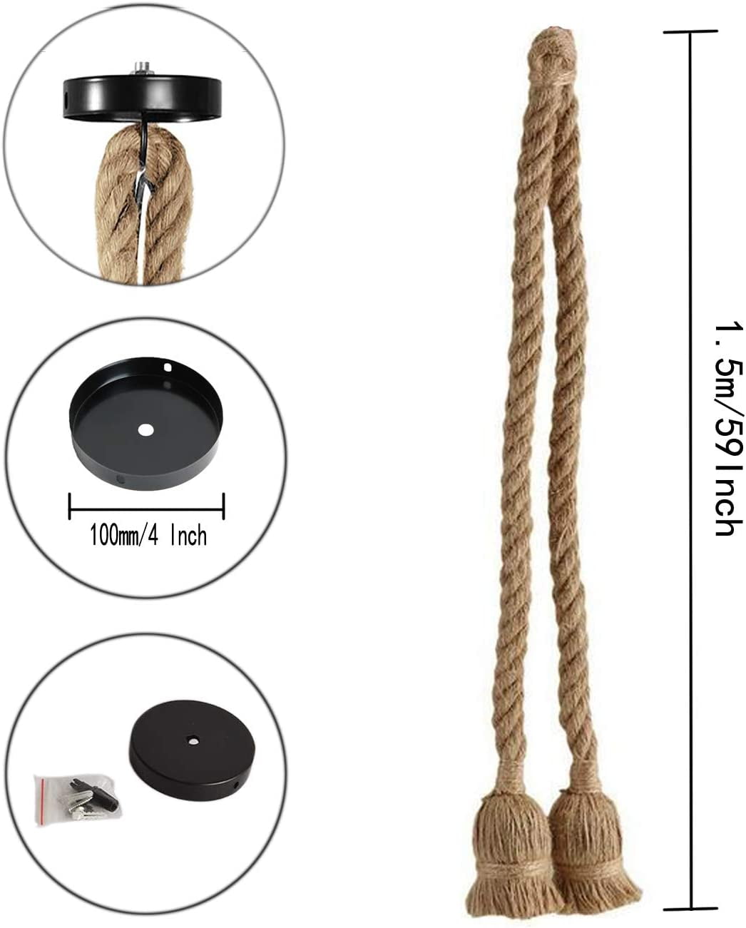 TRA-2 Heads Vintage(1.5+1.5 Meter) Hemp Rope Pendant Light Fixture E26 ...