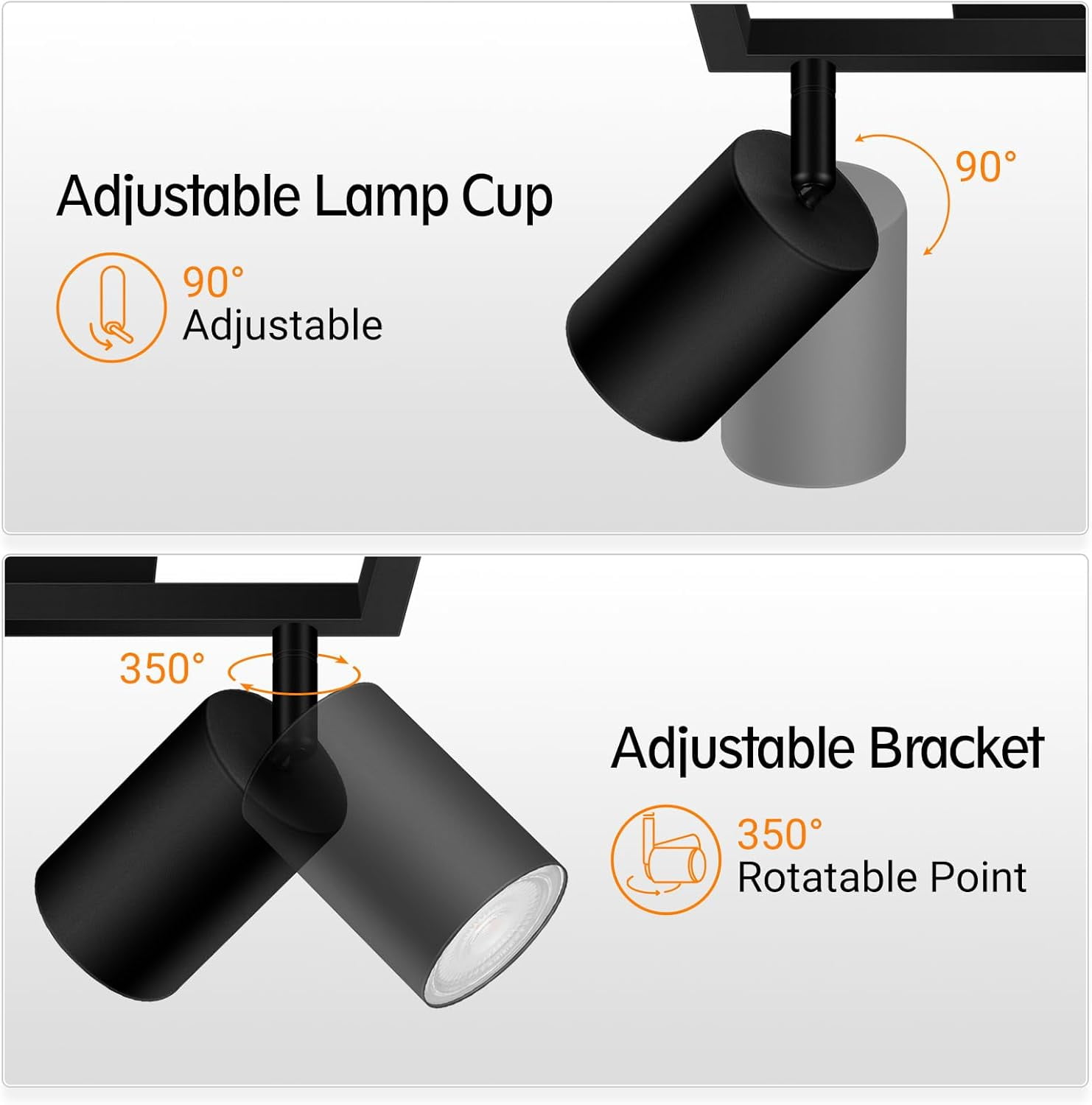 TRA-2 Light Track Lighting Fixtures, Matte Black LED Track Lights with ...