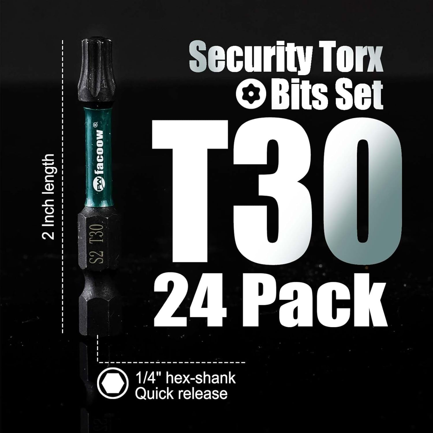 TRA-2" Long 24 Pack T30 Torx Bit Set with Magnetic Tips, Star Bits, S2 ...