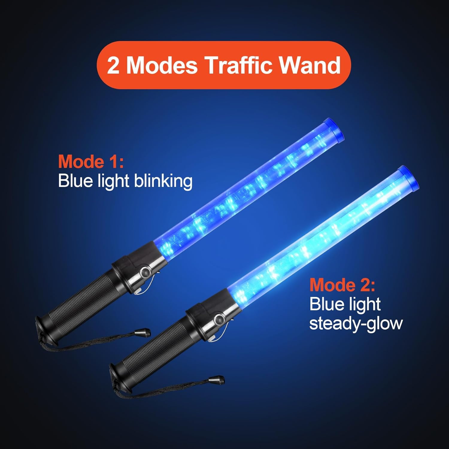 TRA-2 Pack 21 Inch Traffic Wand, Blue LED Traffic Control Wand with 2 ...