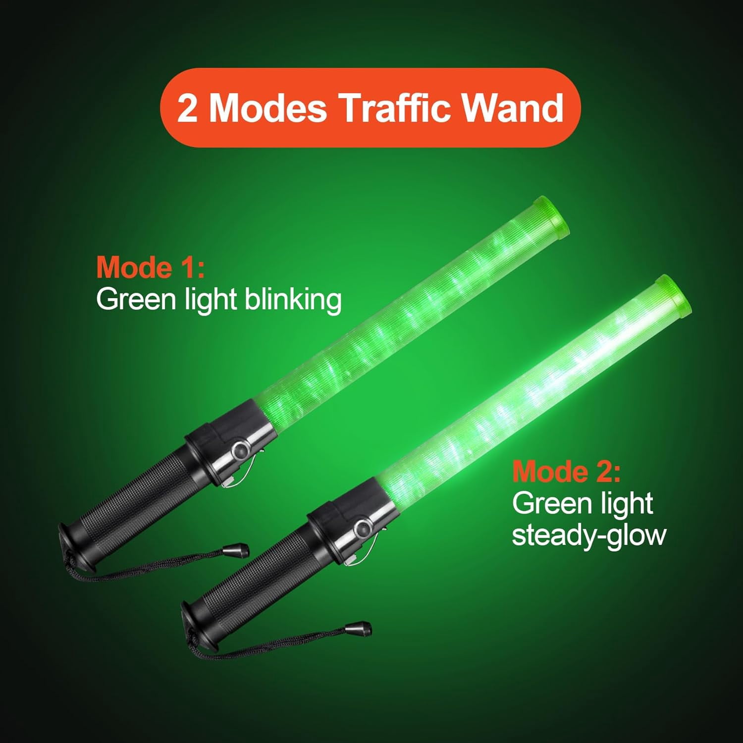 TRA-2 Pack 21 Inch Traffic Wand, Green LED Traffic Control Wand with 2 ...