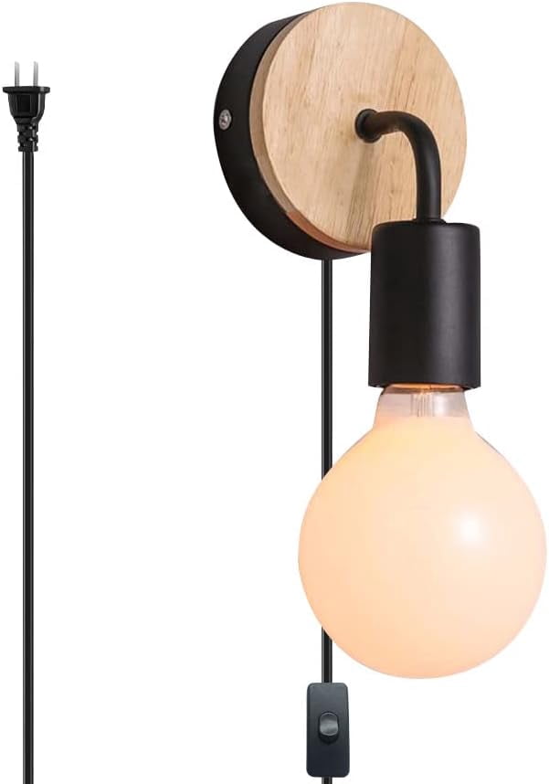 TRA-2 Pack Industrial Plug in Wall Sconces, Metal Plug in Wall Lighting ...