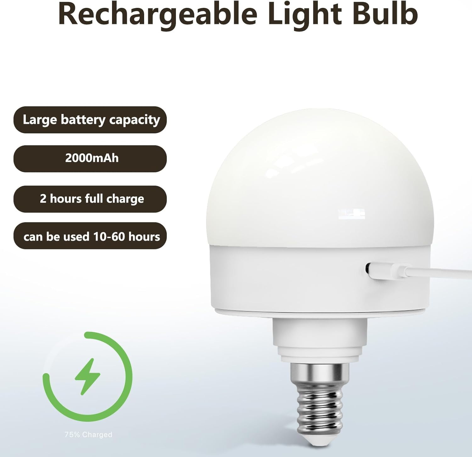 TRA-2 Packs E12 Rechargeable Led Bulb Dimmable, Candelabra Bulb ...