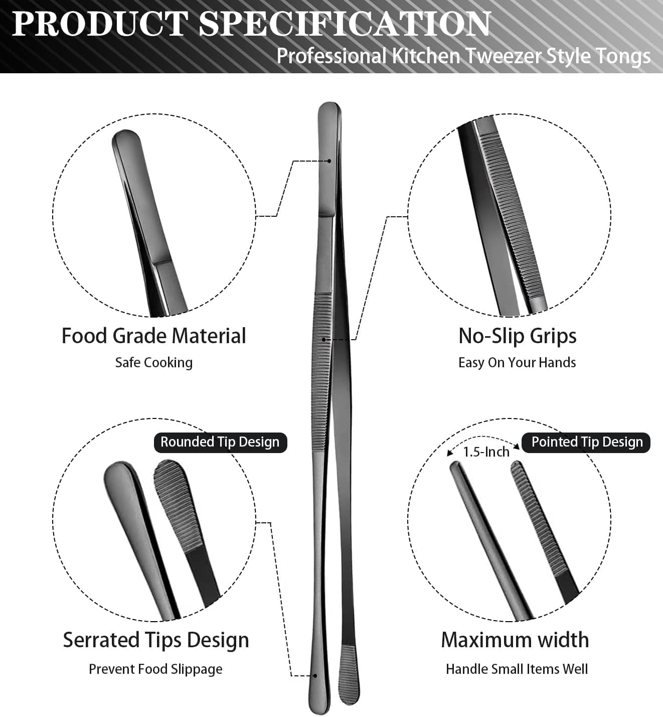 TRA-2 Pcs 10-Inch Kitchen Tweezers Tongs with Precision Serrated Tips ...