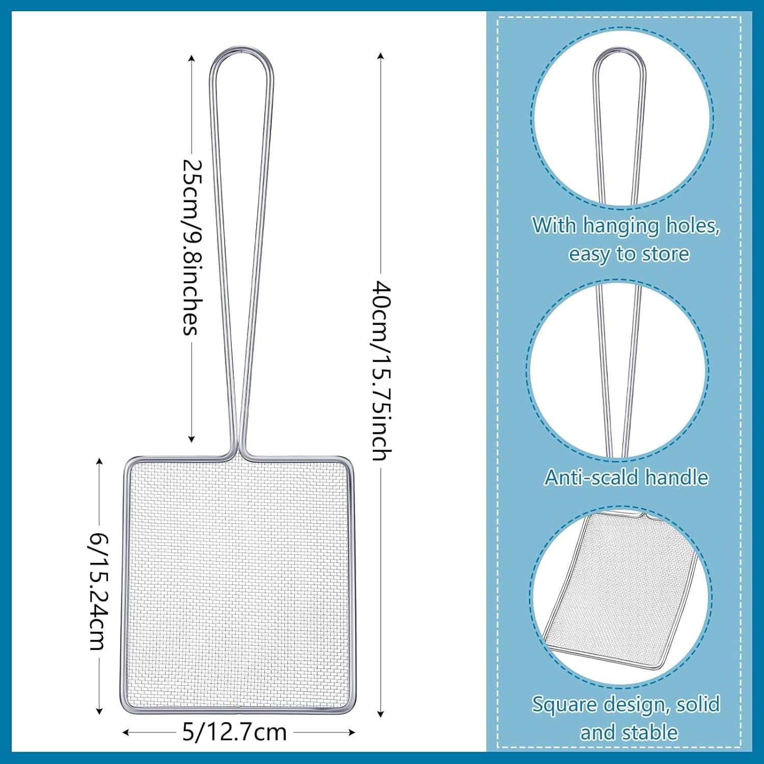 TRA-2 Pcs Square Fine Mesh Skimmer Oil Skimmer for Deep Fryer Frying ...