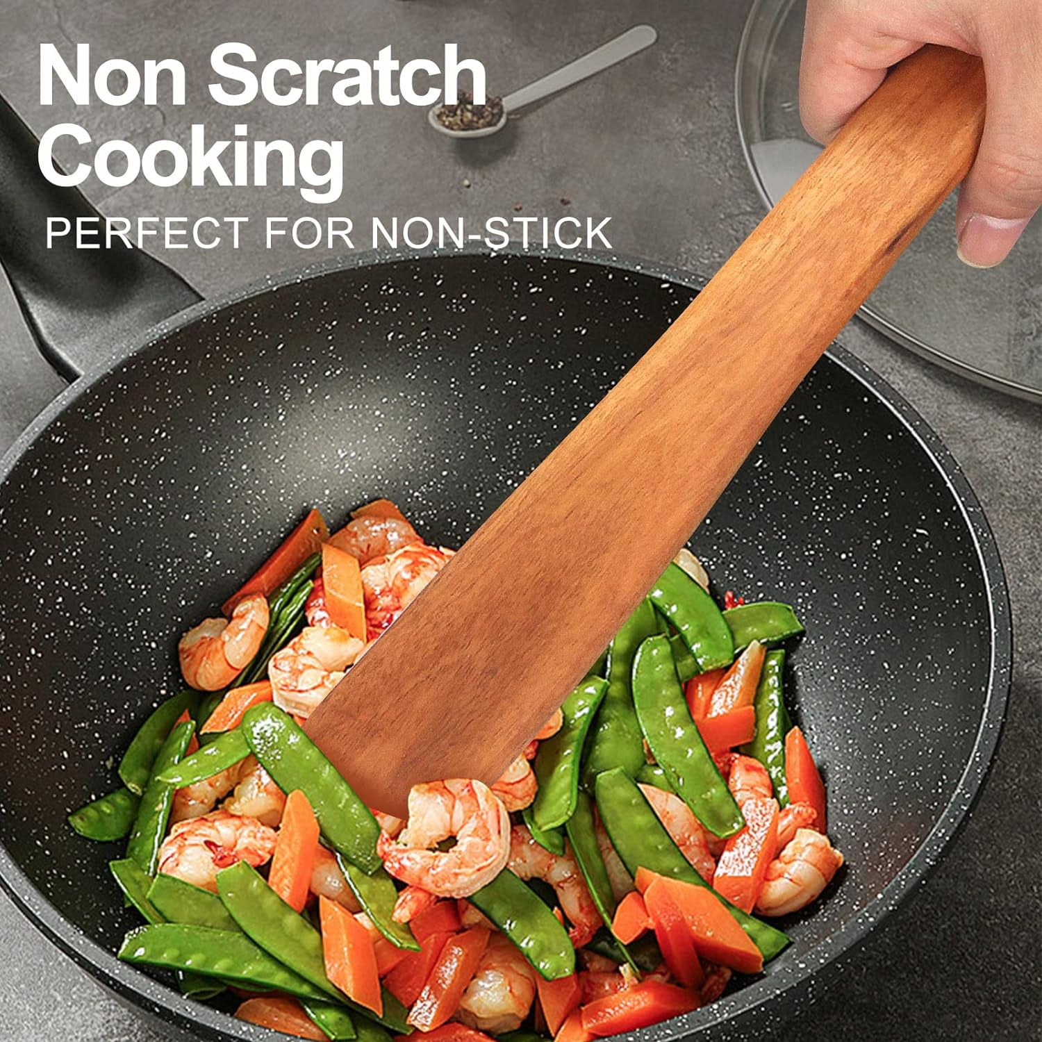 TRA-2 Pcs Teak Wood Spatula Set Non Toxic Cooking Utensils Spurtle ...