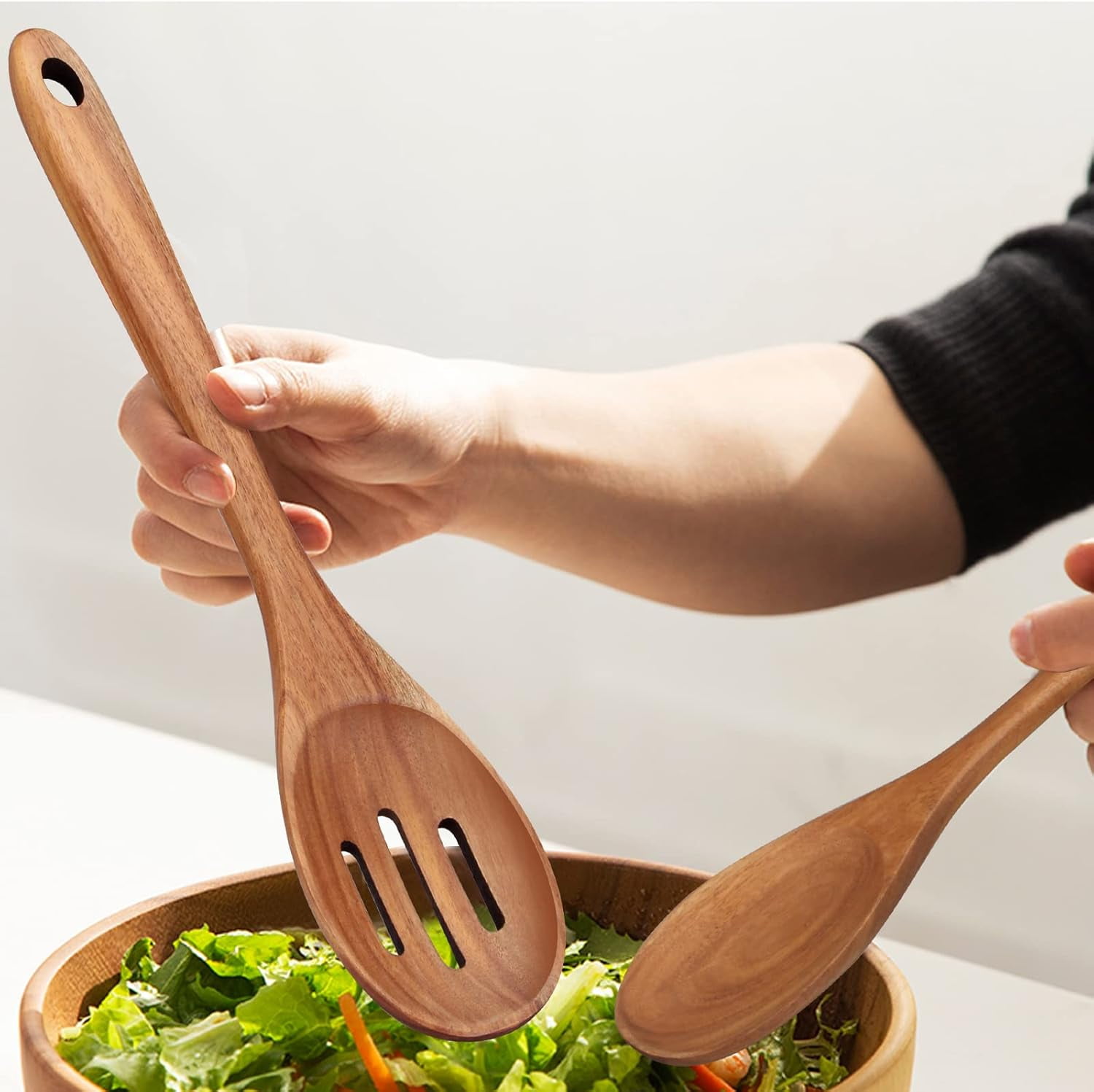 TRA-2-Piece 14 inch Large Wooden Spoon Set Non Toxic Solid Wood Spoon ...