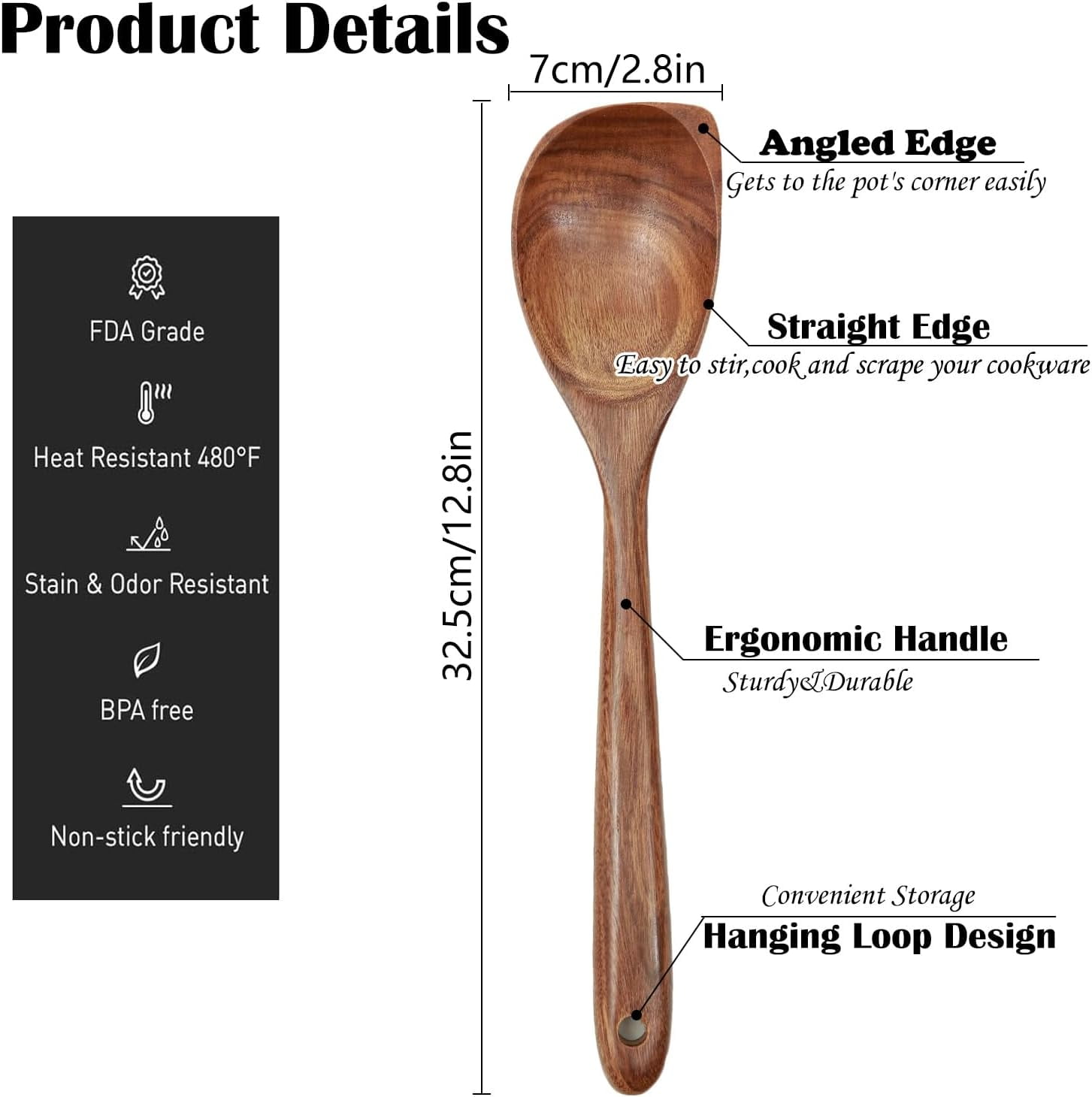 TRA-2-Piece Large Wooden Spoons for Cooking,12.8 inch Cooking Corner ...