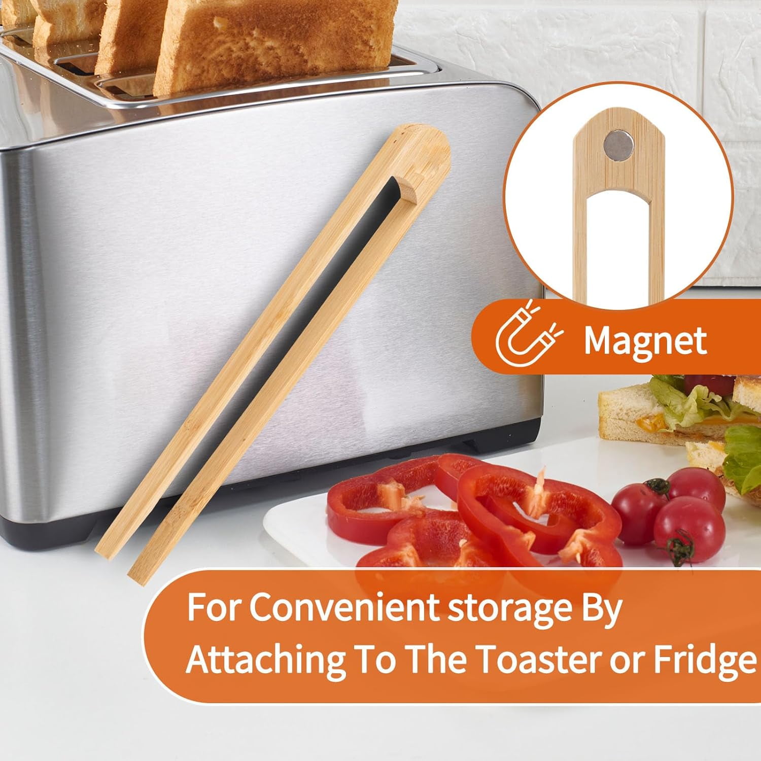 TRA-2 Pieces With Magnet Natural Bamboo Toast Tongs, toast tongs ...