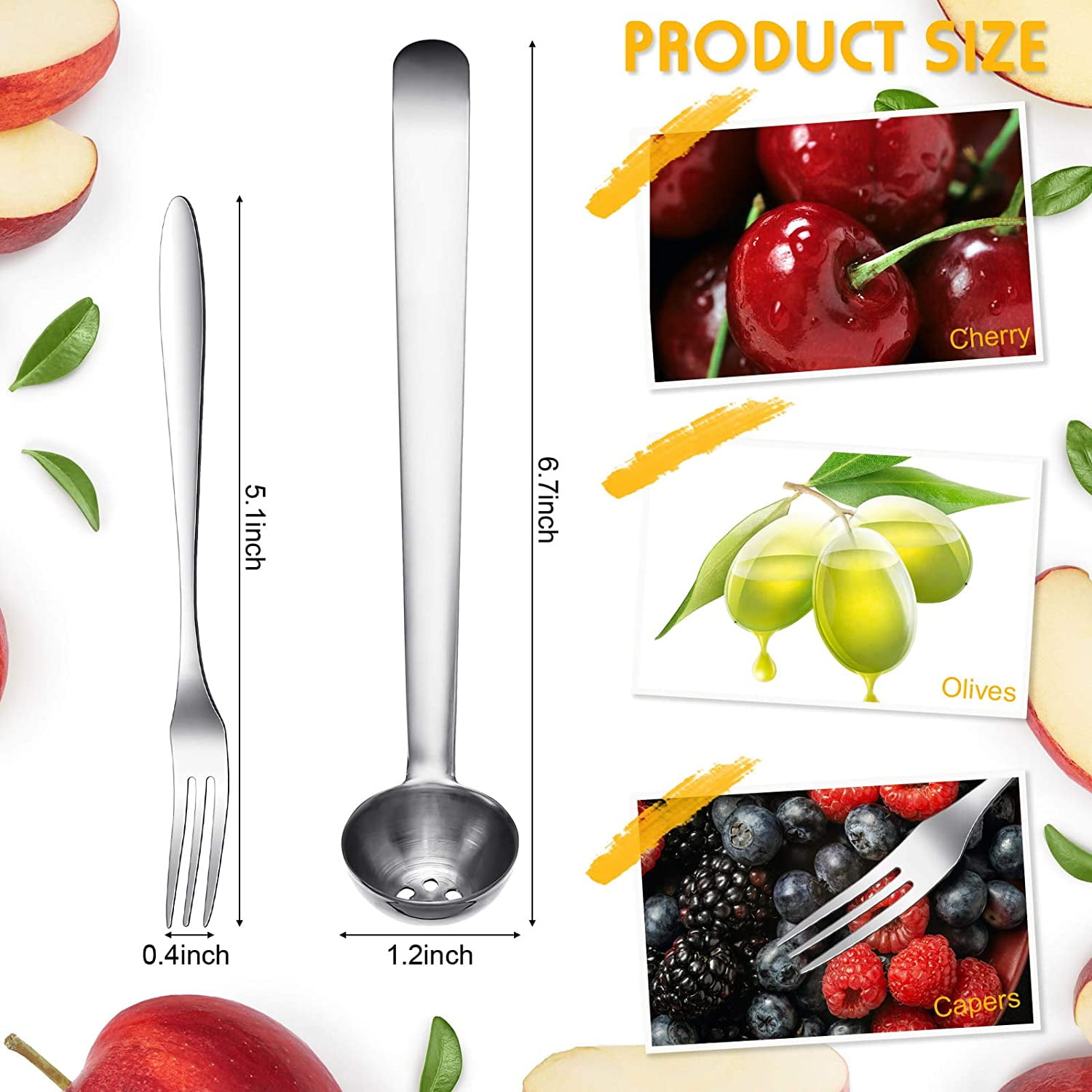 TRA-2 Pieces Olive Spoon Strainer Stainless Steel Pickle Forks Set Cherry Pick Jar Caper Slotted ...