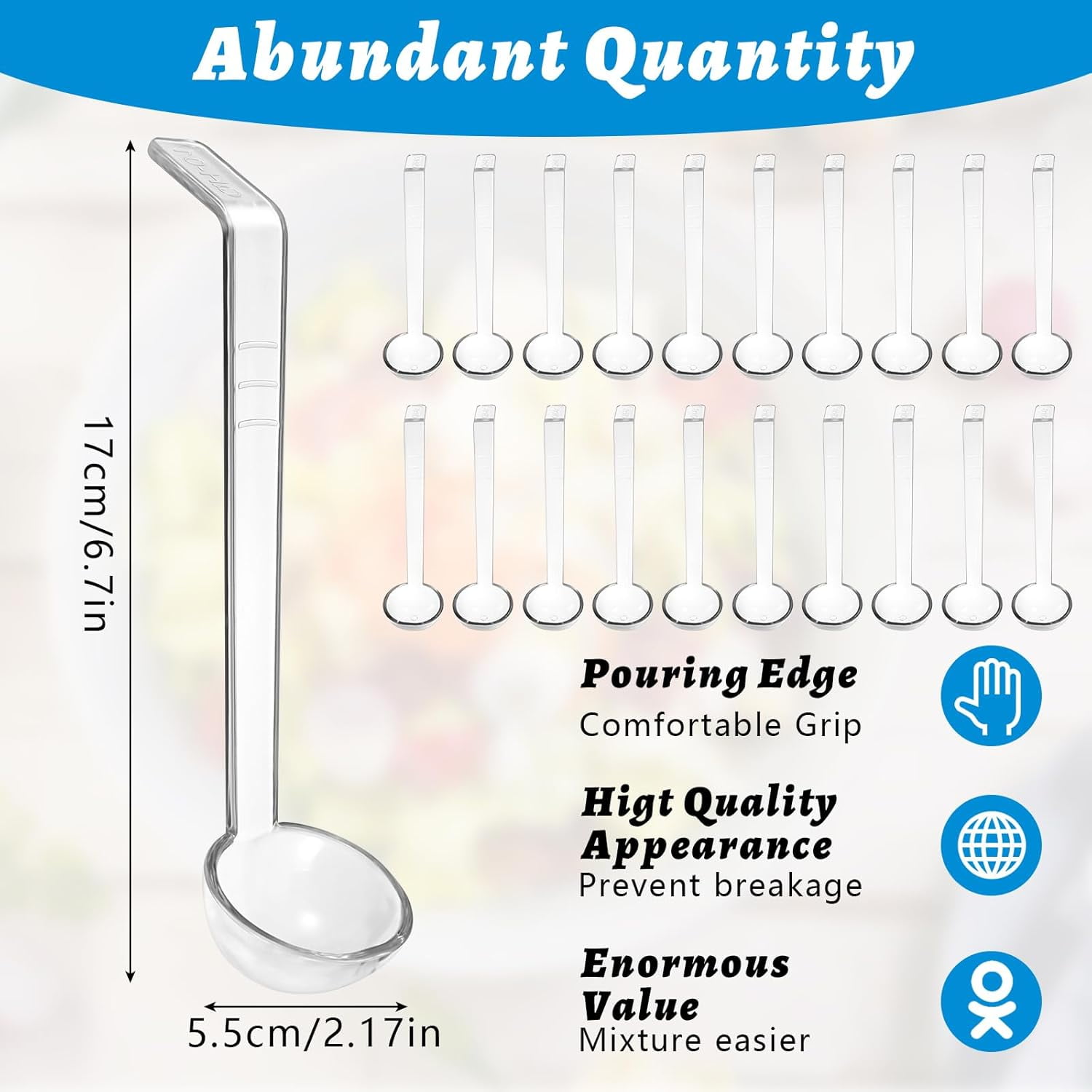 TRA-20 PCS 1 oz Plastic Soup Ladle with 7 Inches Long Handle, Mini ...