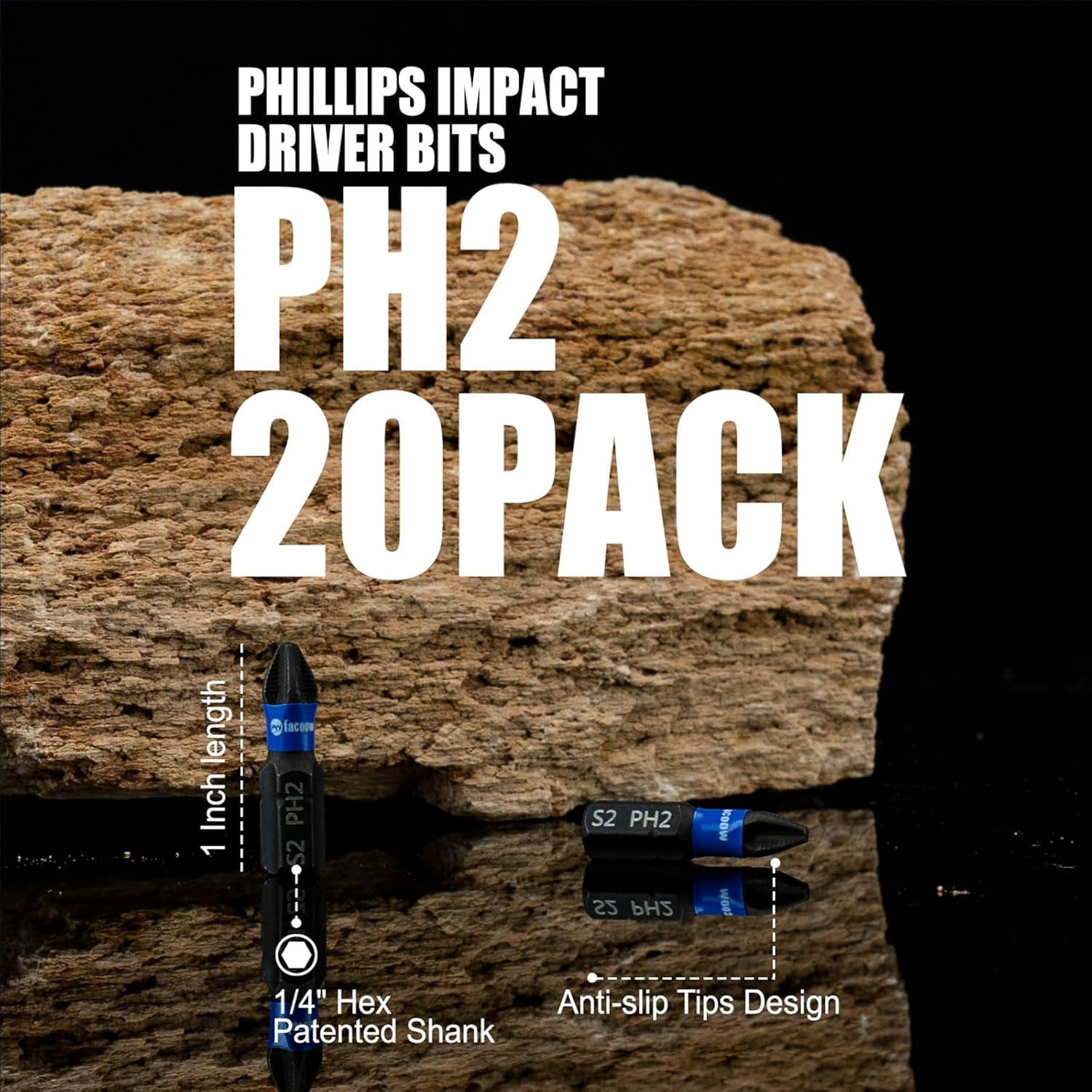 TRA-20 Pack Phillips Impact Driver Bits, #2 Phillips Head Magnetic ...