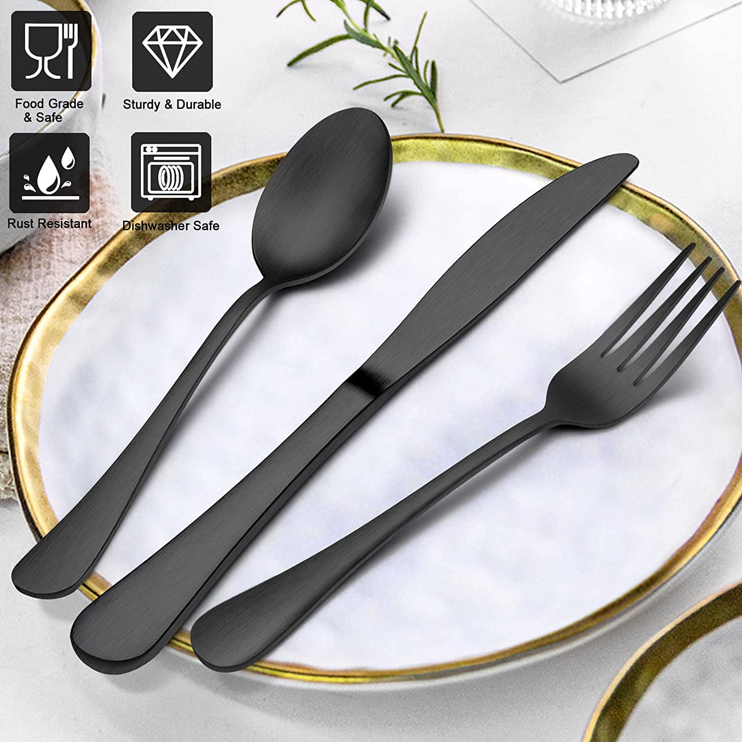 TRA-20 Piece Matte Black Silverware Set, Stainless Steel Black Flatware ...