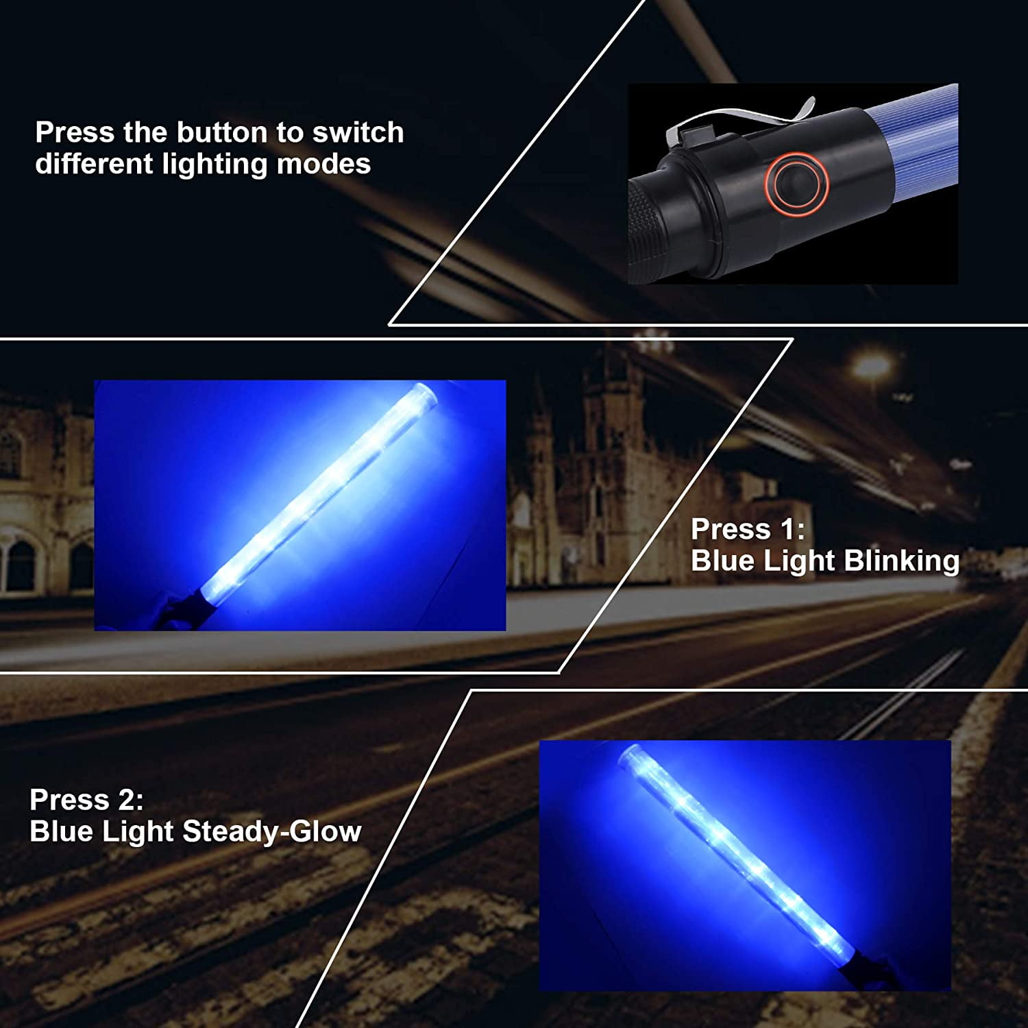 TRA-21 inch Safety Traffic Wand Led Light 2 Pieces Blue Baton with Side ...