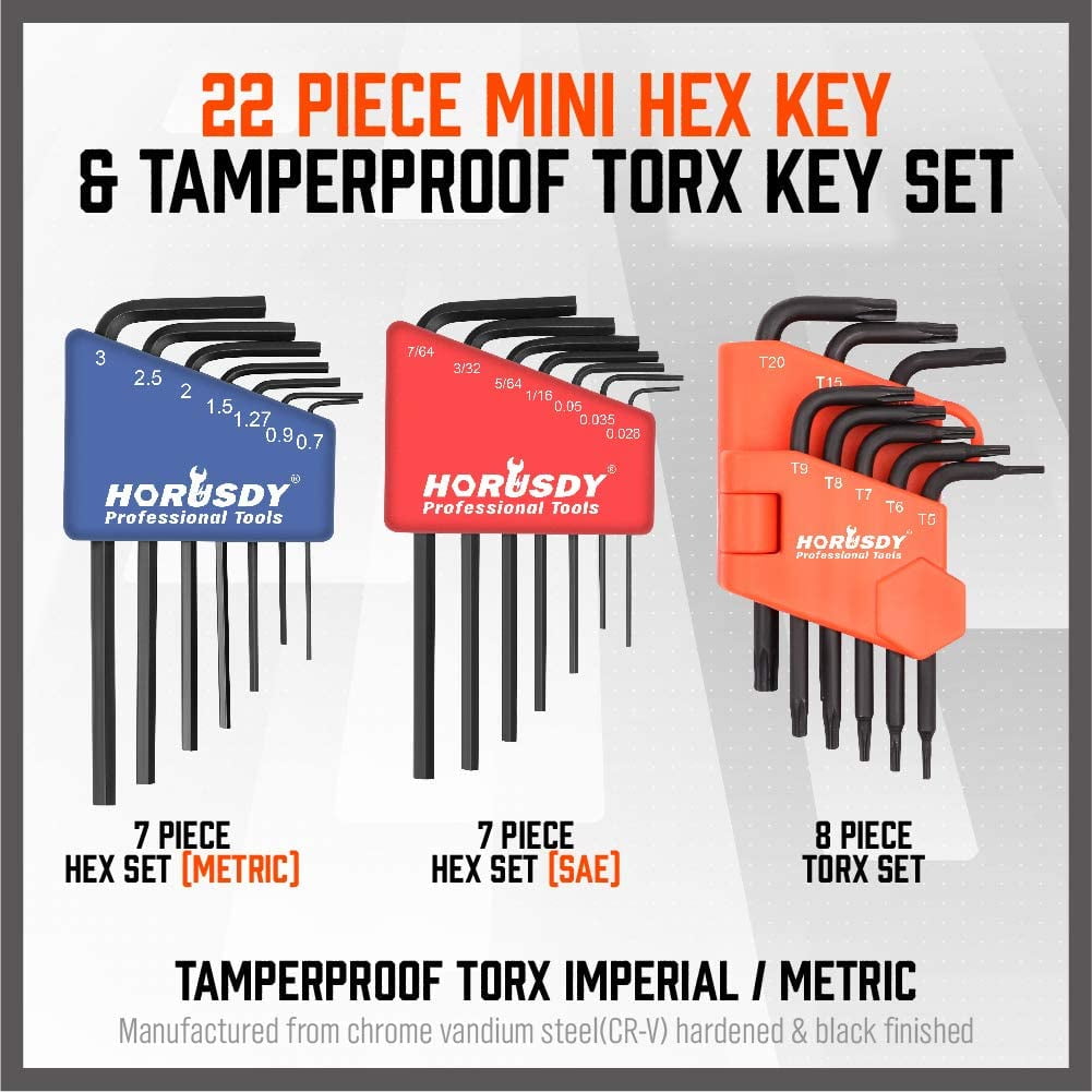 TRA-22 Piece Mini Hex Key Allen Wrench Set - Hex/Torx, Metric/SAE (3-IN ...