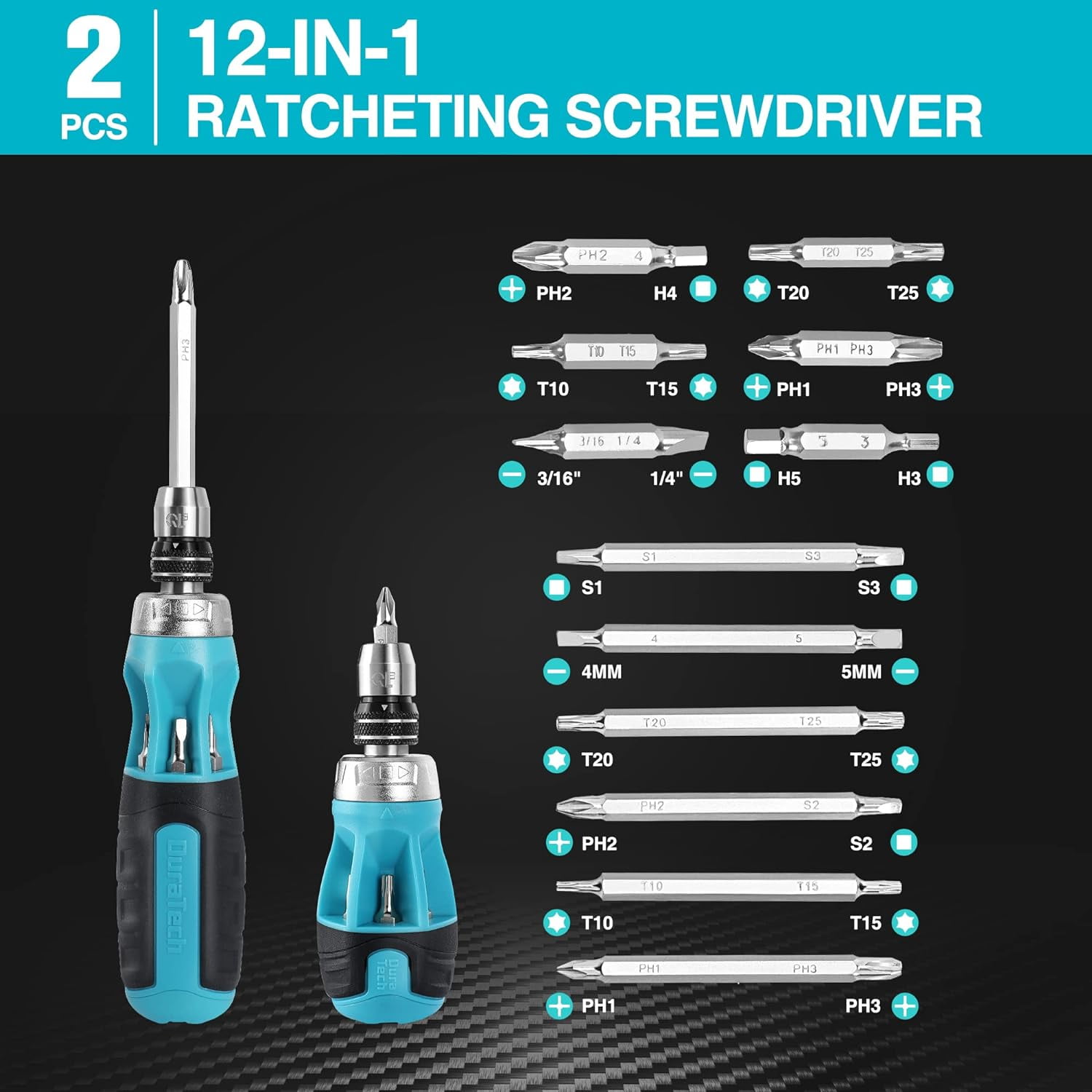 TRA-2PCs Ratcheting Screwdriver Set, 12-in-1 Multi-bit Standard/Stubby Screw Driver Set, Premium ...