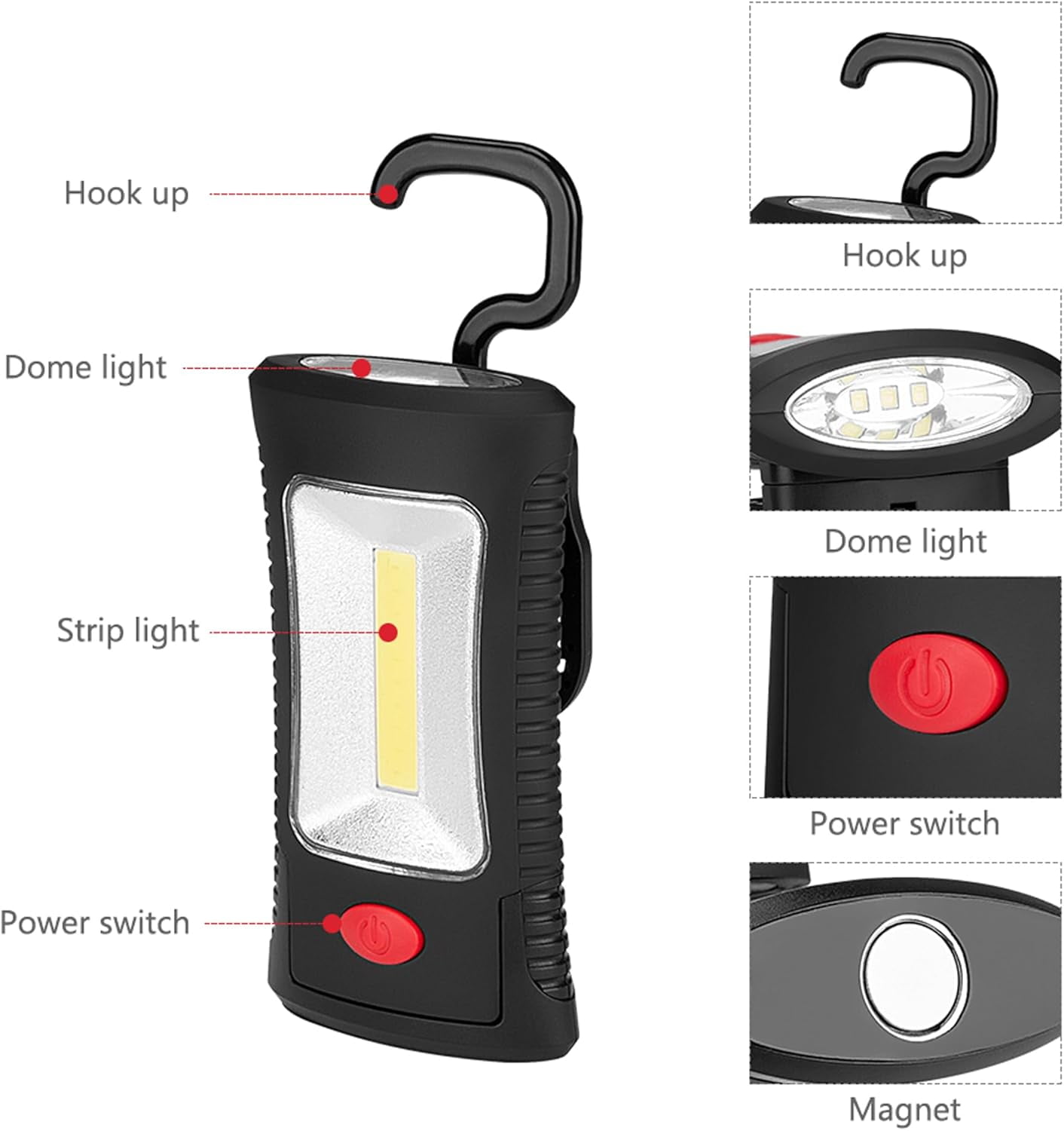 TRA-2Pack LED COB Magnetic Work Light,Battery Powered Flashlight with ...