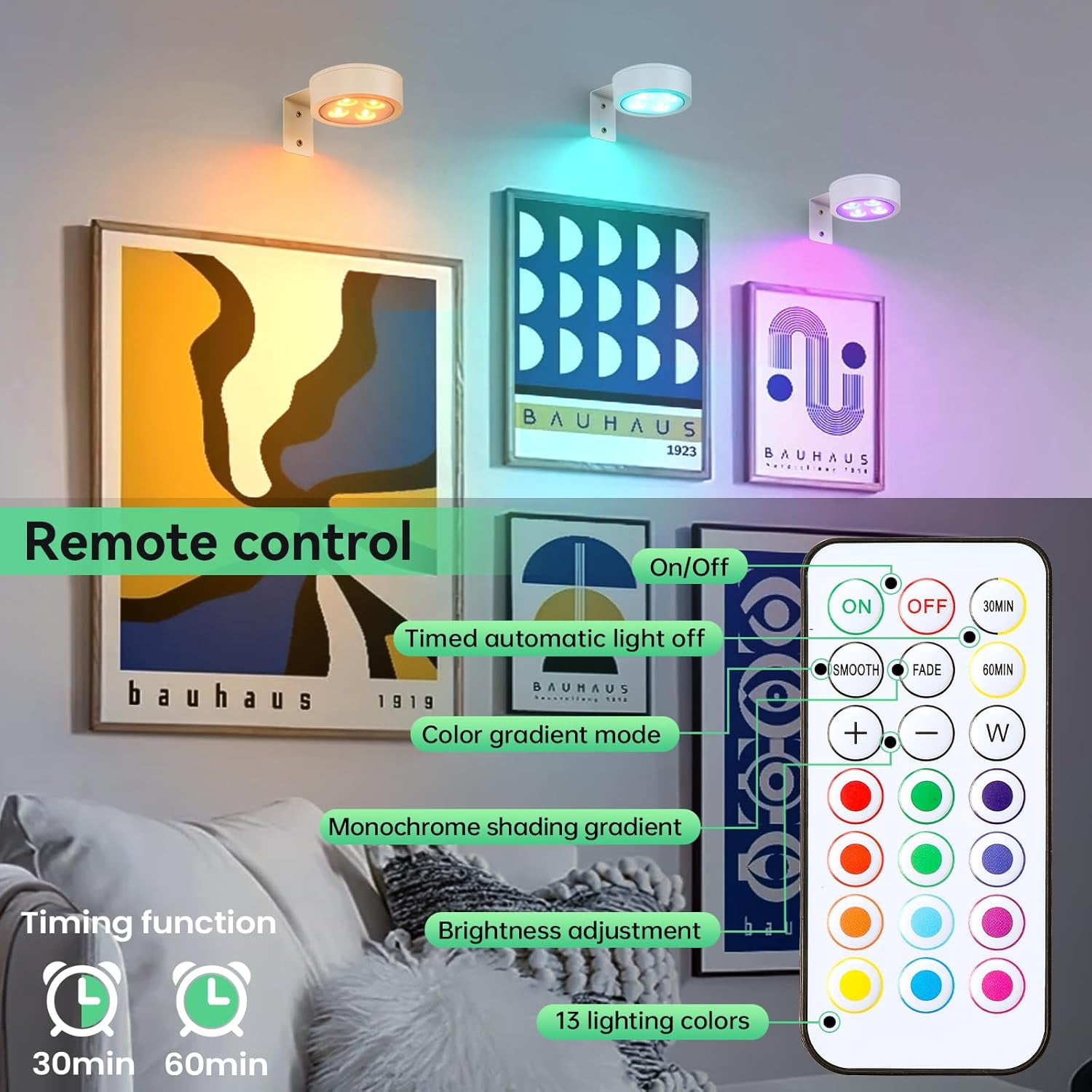 TRA-2Pcs Picture Lights for Wall, 13 Color RGB Magnetic Led Art Display ...