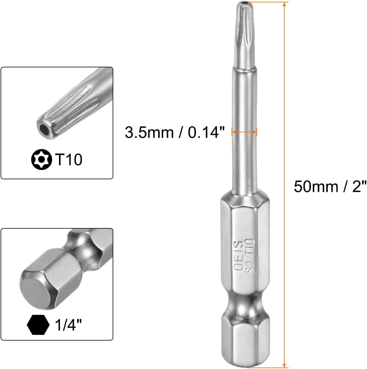 TRA-2pcs T10 Security Torx Bit 1/4" Hex Shank 2" Long S2 Steel Magnetic ...