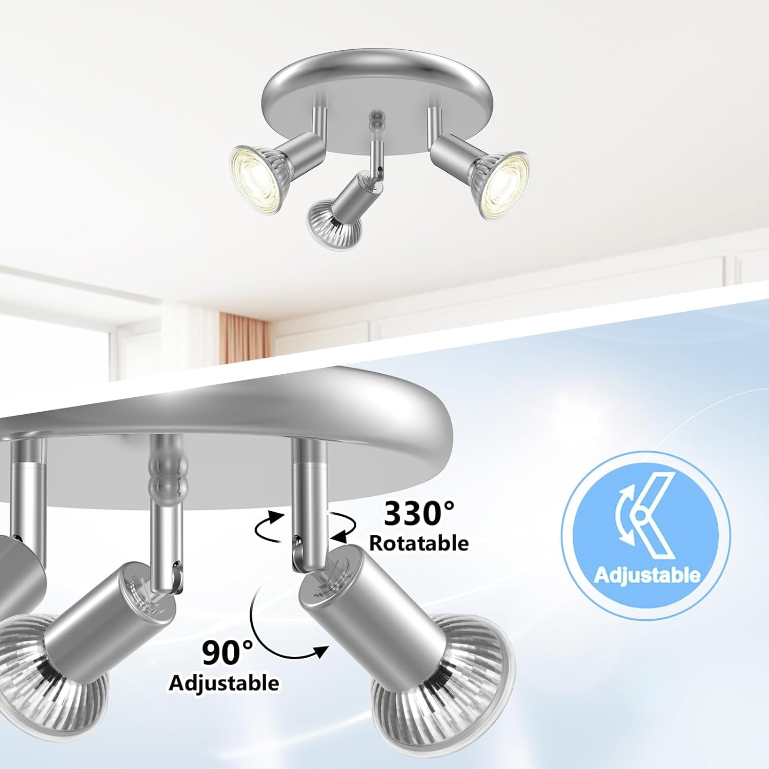 TRA-3 Light Kitchen Track Lighting, Flexible Chrome Ceiling Fixture ...