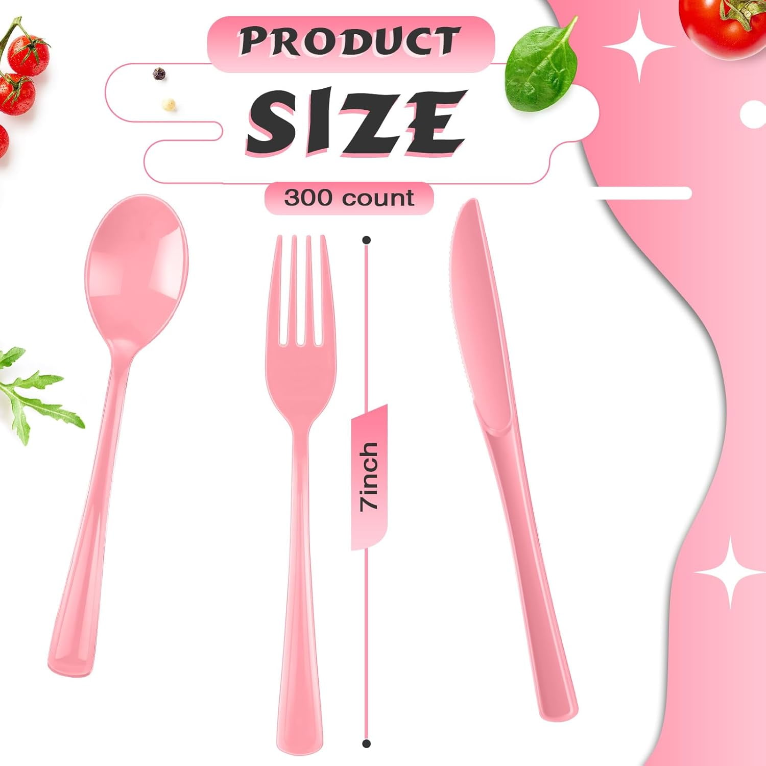 TRA-300 Pcs Plastic Silverware Heavy Duty Cutlery Set Plastic Utensils ...