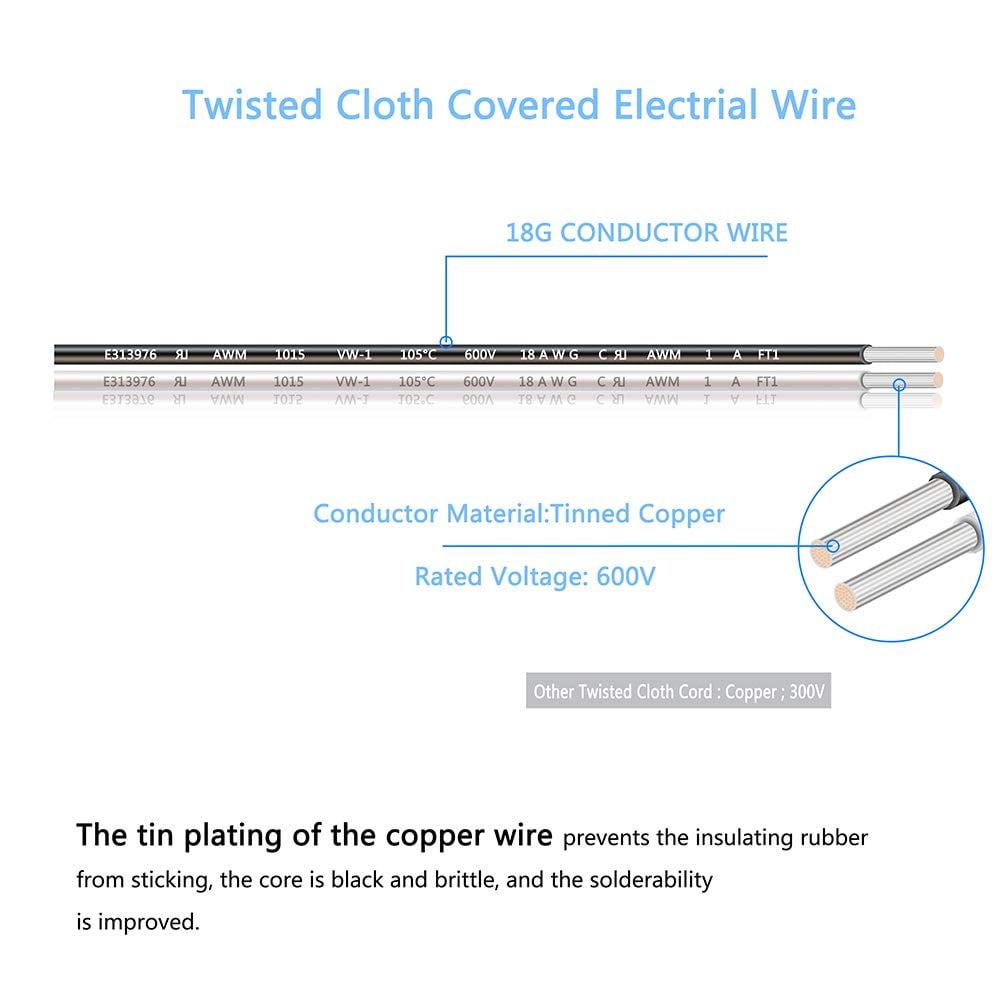 TRA-32.8ft Twisted Electric Rope Light Cord, 18/2 18-Gauge Antique ...