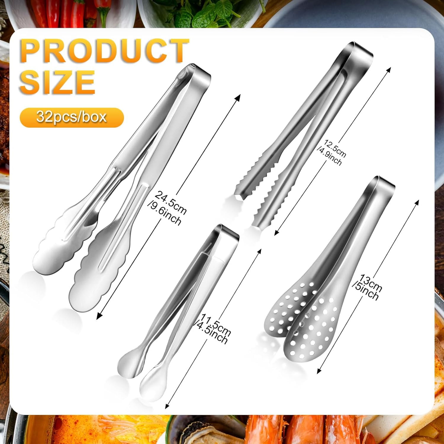 TRA-32 Pcs Mini Serving Tongs Buffet Serving Utensils Stainless Steel ...