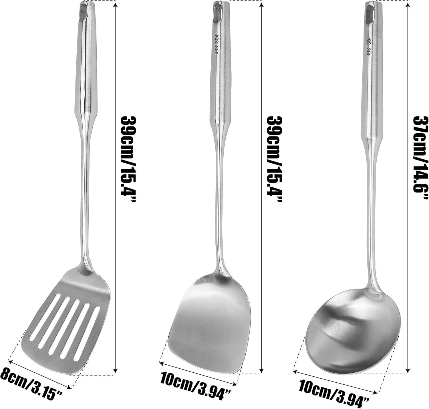 TRA-3Pcs Stainless Steel Kitchen Utensils Set - 15" Long Soup Ladle ...