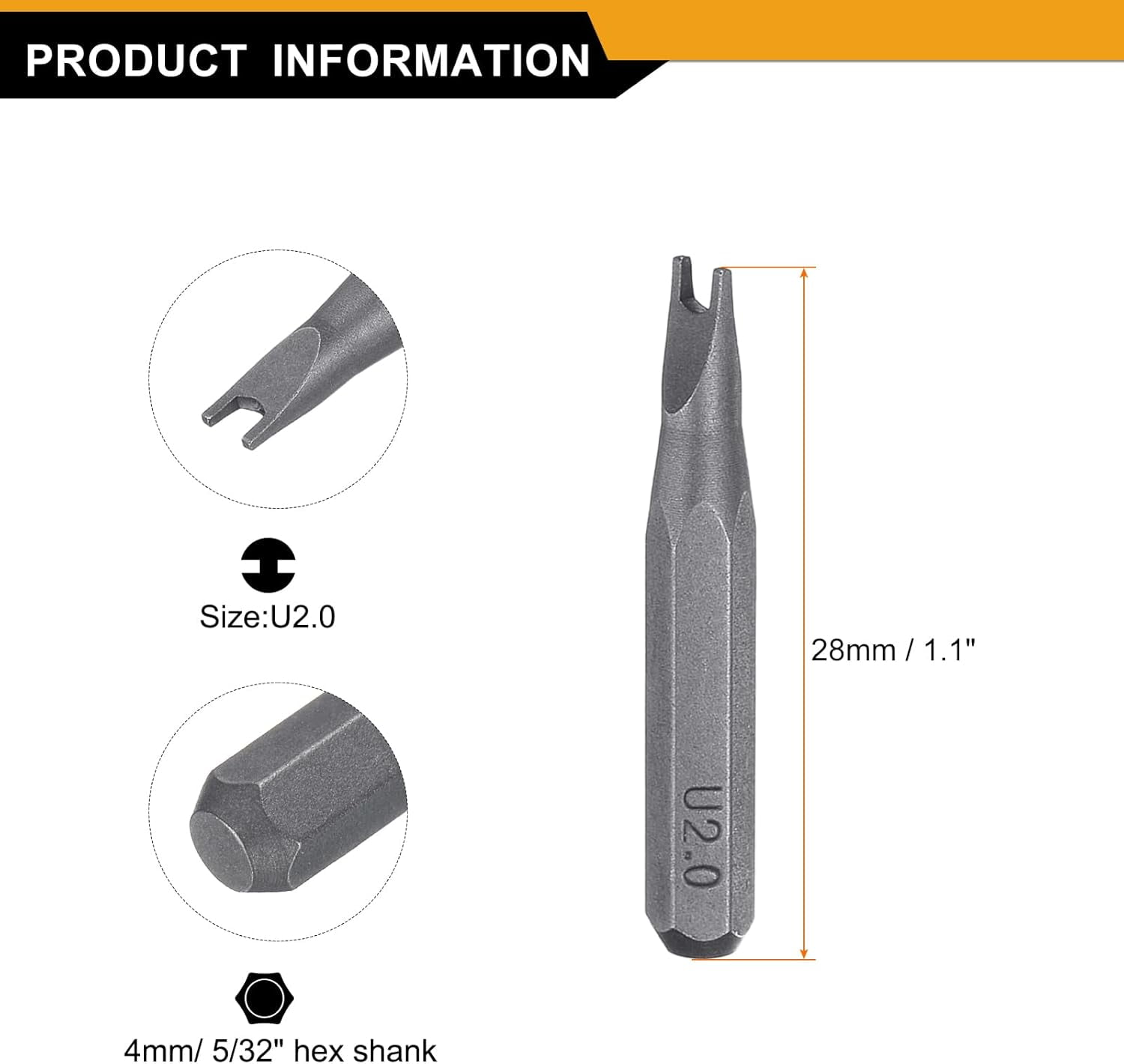 TRA-3pcs 2.0 U-Type Screwdriver Bit 5/32" Hex Shank 28mm Length ...