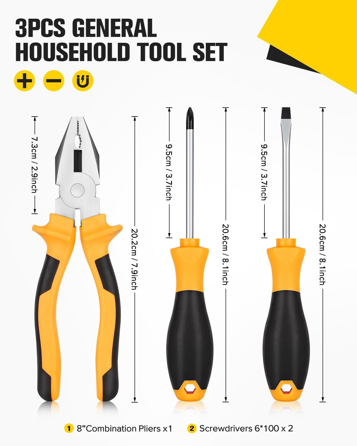 TRA-3pcs General Household Tool Set, Includes a Pliers, a Crosshead ...