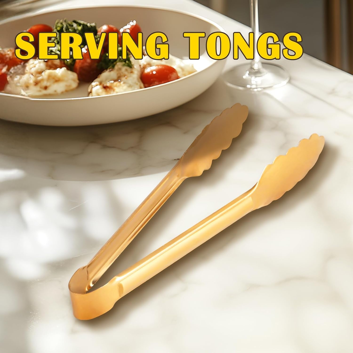 TRA-4 Pack Gold Serving Tongs,Metal Serving tongs,for buffet,party,9 ...