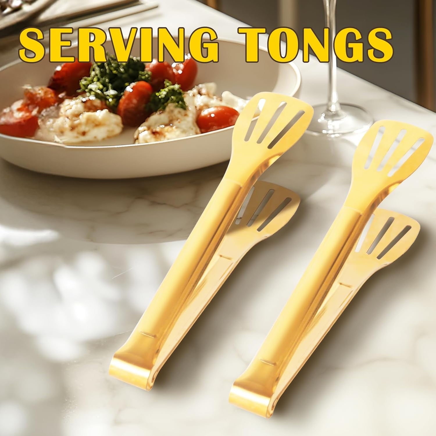 TRA-4 Pack Gold Serving Tongs,Metal Serving tongs,for buffet,party,9 ...