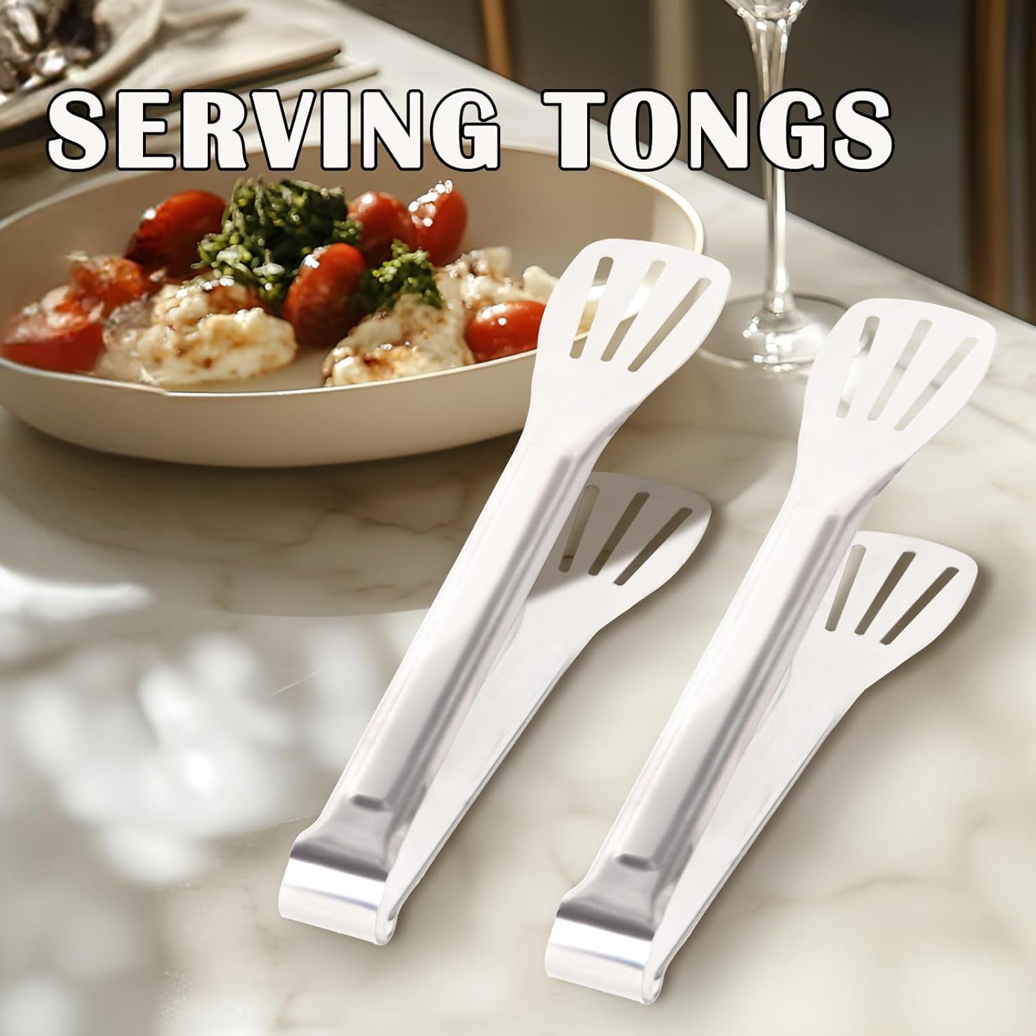 TRA-4 Pack Silver Serving Tongs,Metal Serving tongs,for buffet,party,9 ...