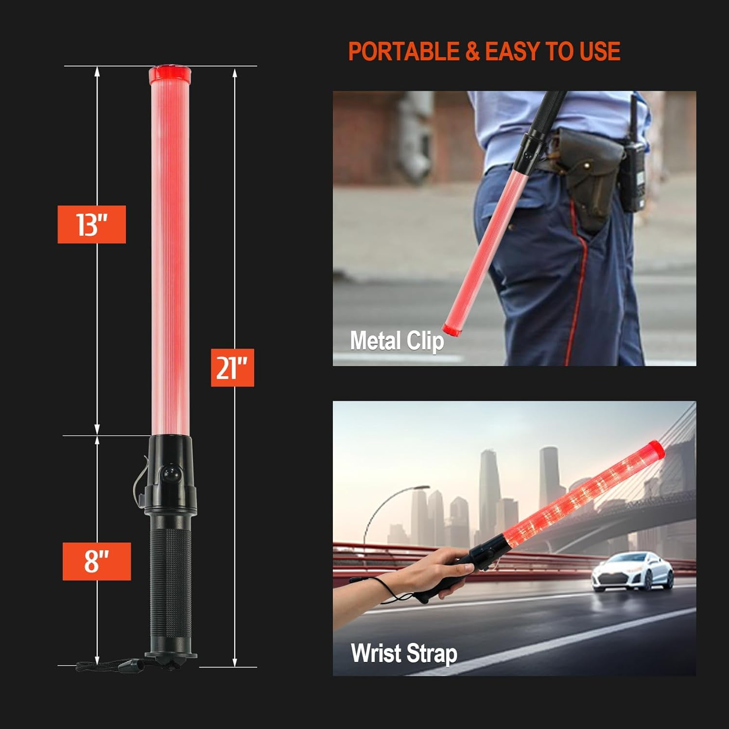 TRA-4 Pack Traffic Wand, 21 Inch LED Traffic Control Wand with 2 ...