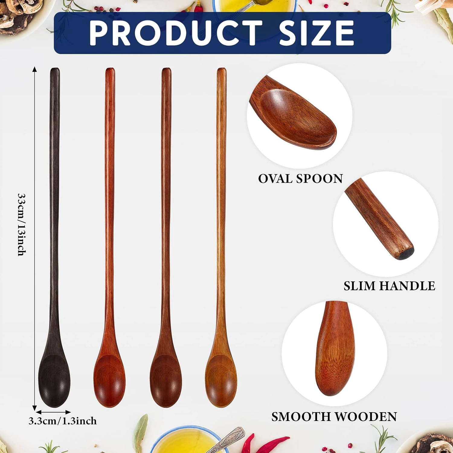 TRA-4 Pcs 13 Inch Long Handle Wooden Spoons for Cooking Long Handle ...