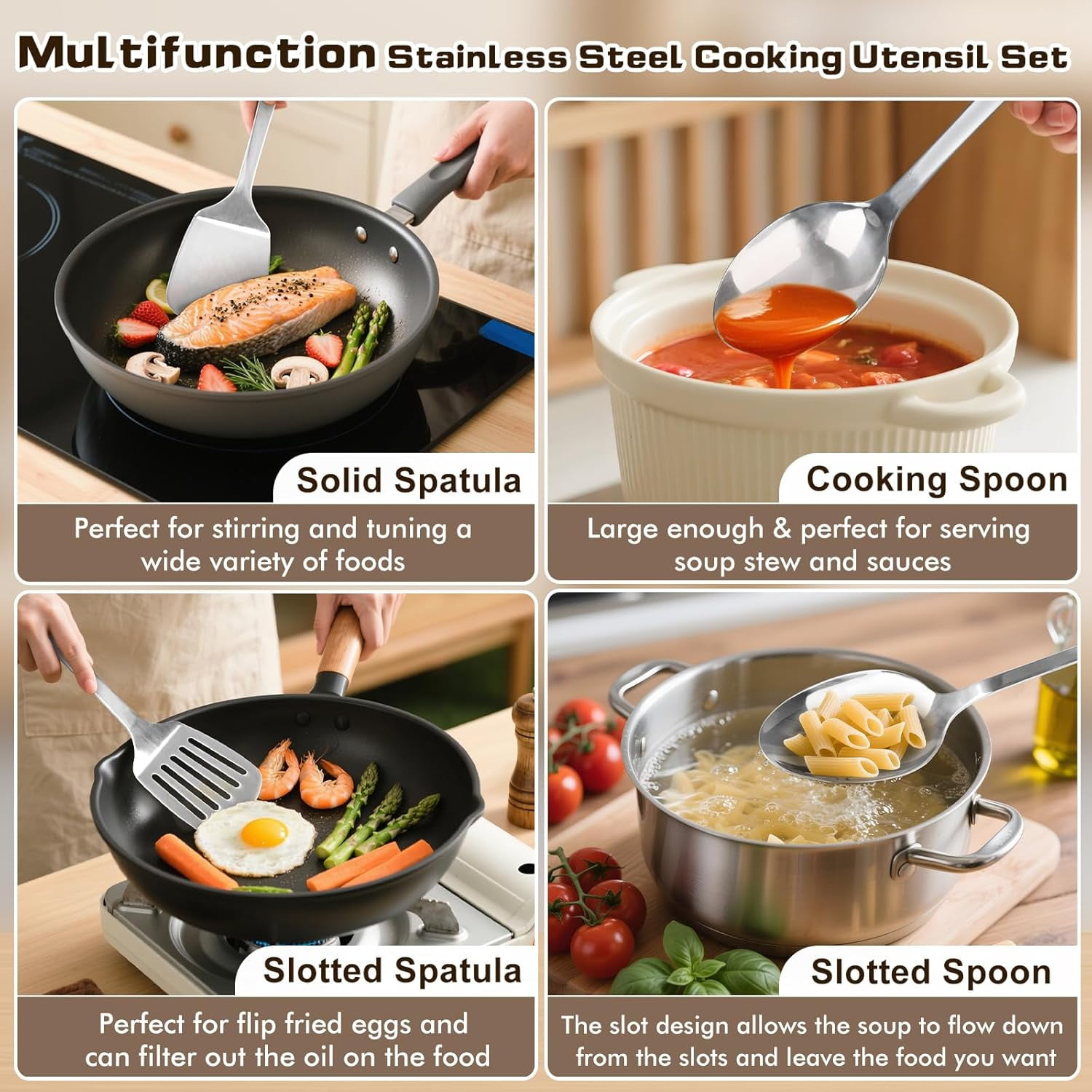 TRA-4 Pcs Cooking Utensils Set, Stainless Steel Kitchen Utensils, Heat ...