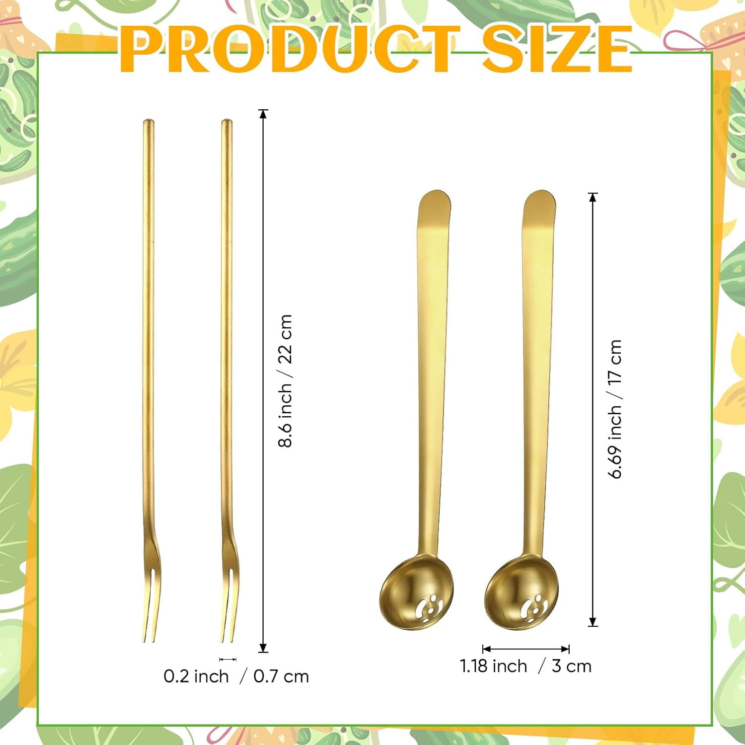 TRA-4 Pcs Pickle Fork and Olive Spoon Strainer Set Stainless Steel Long ...