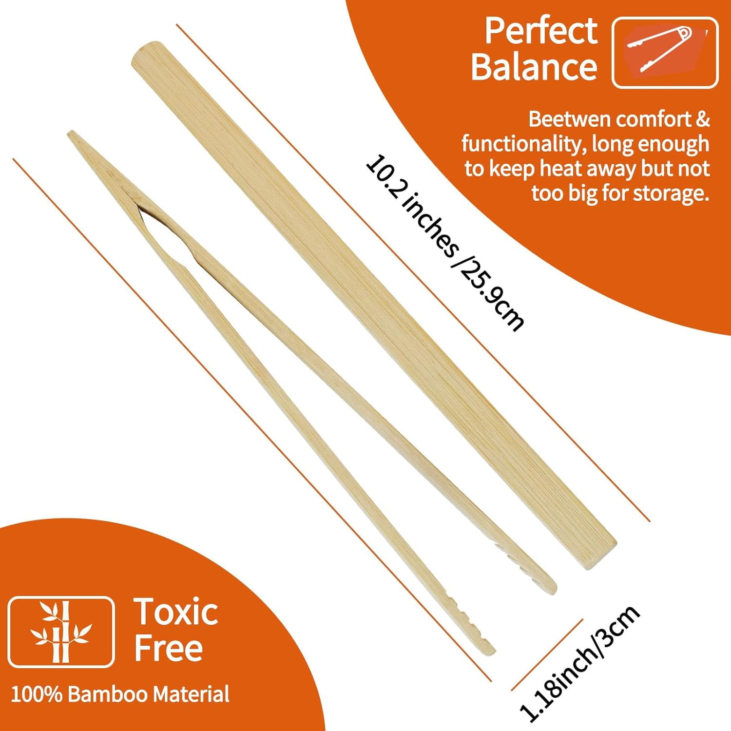 TRA-4 Pieces Natural Bamboo Toast Tongs, bamboo,10.2 Inches Long Tongs ...