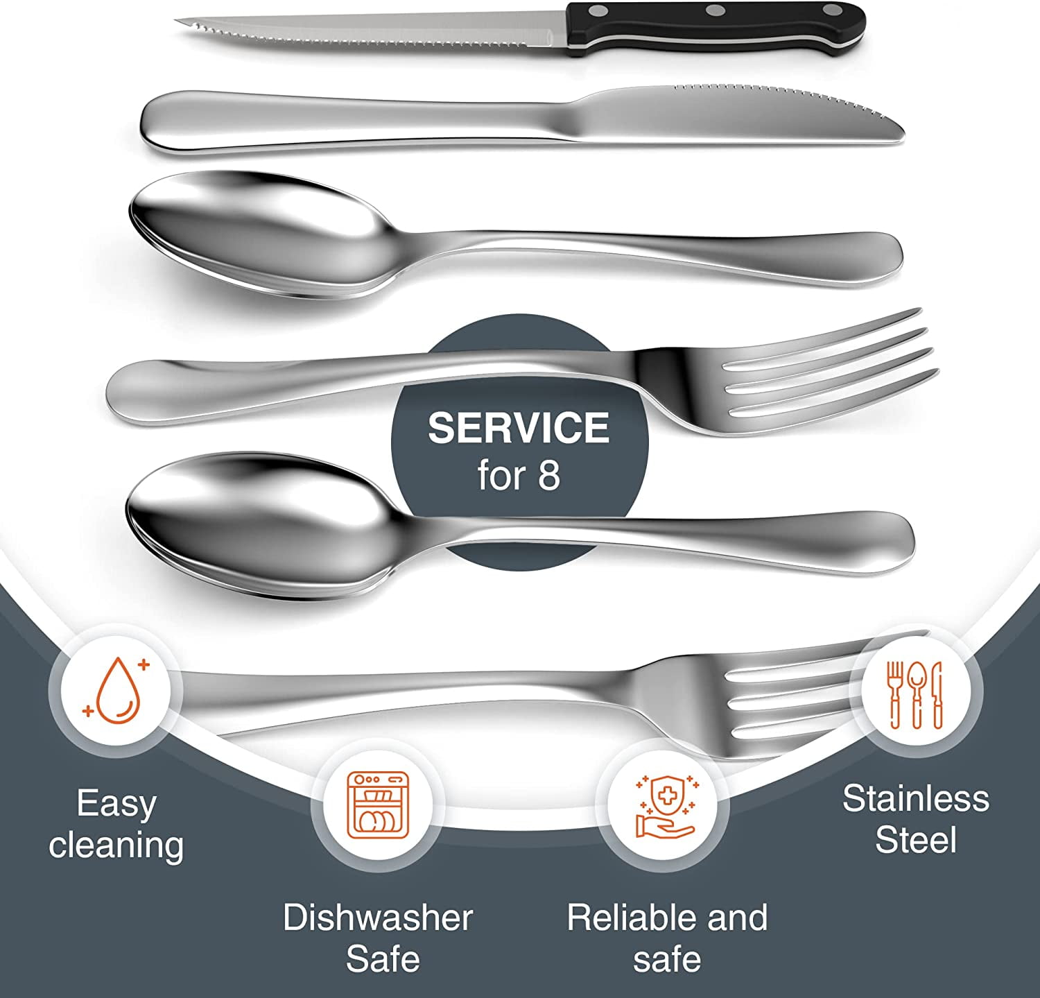 TRA-49 Piece Silverware Set - Service for 8 - Stainless Steel Flatware ...