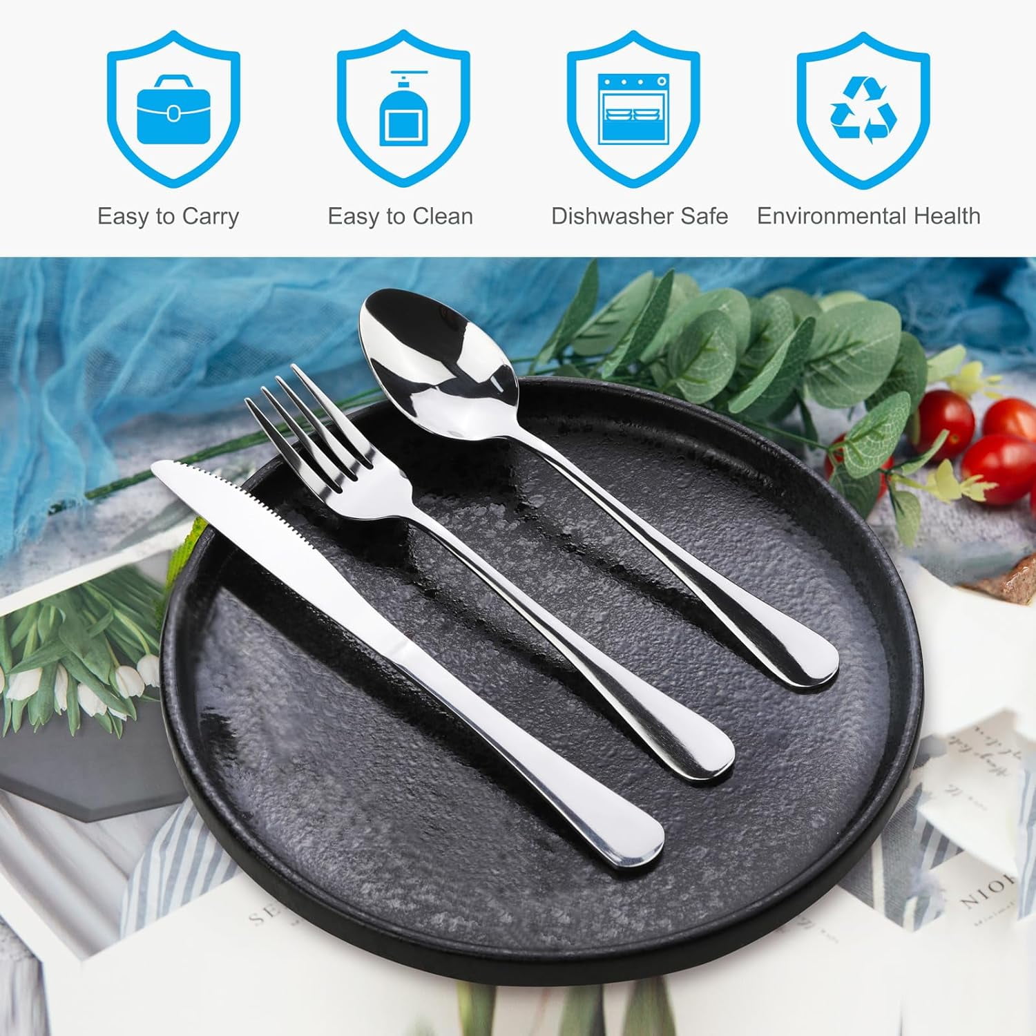 TRA-4PCS Premium Travel Utensils With Case, Stainless Steel Reusable ...