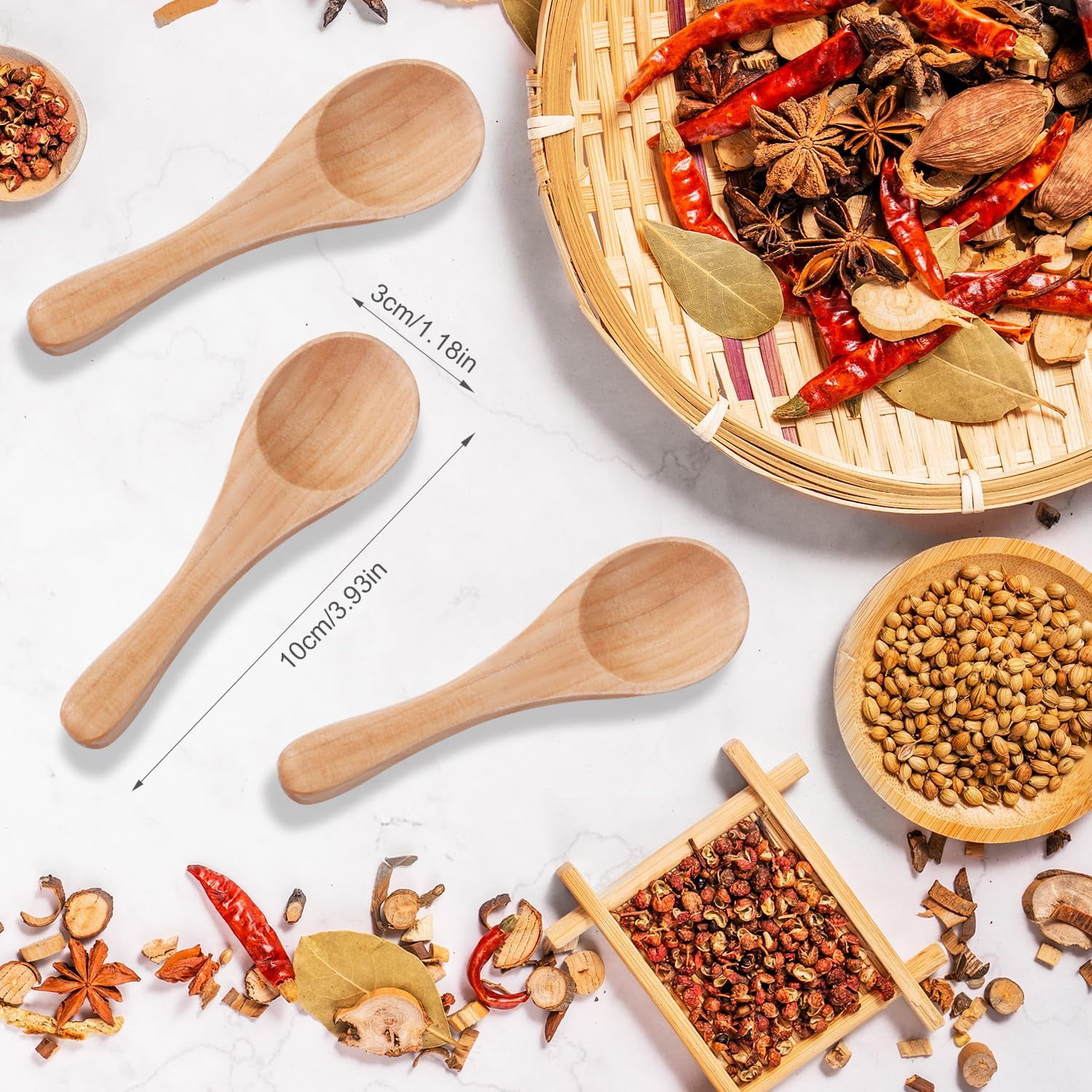 TRA-4pcs Handmade Small Wooden Spoons, 3.93x1.18 Inch Wooden Color Mini ...